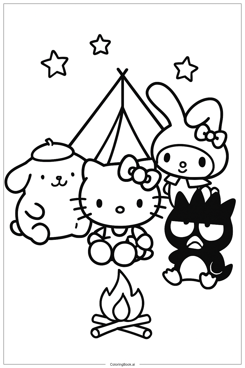 Hello Kitty And Friends Camping Night Coloring Page (Free PDF&PNG ...