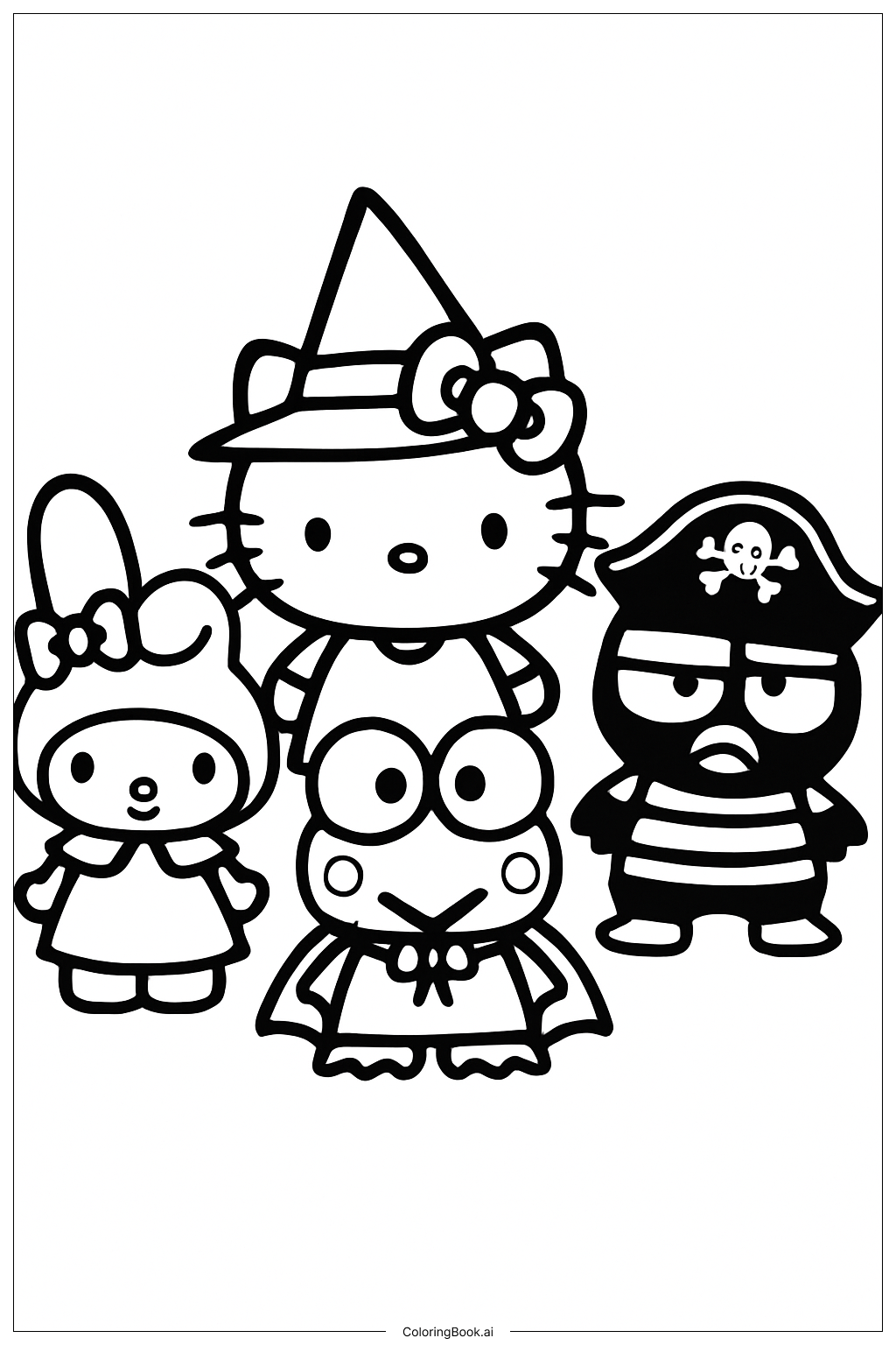 Hello Kitty And Friends Dress Up Coloring Page (Free PDF&PNG Printable)