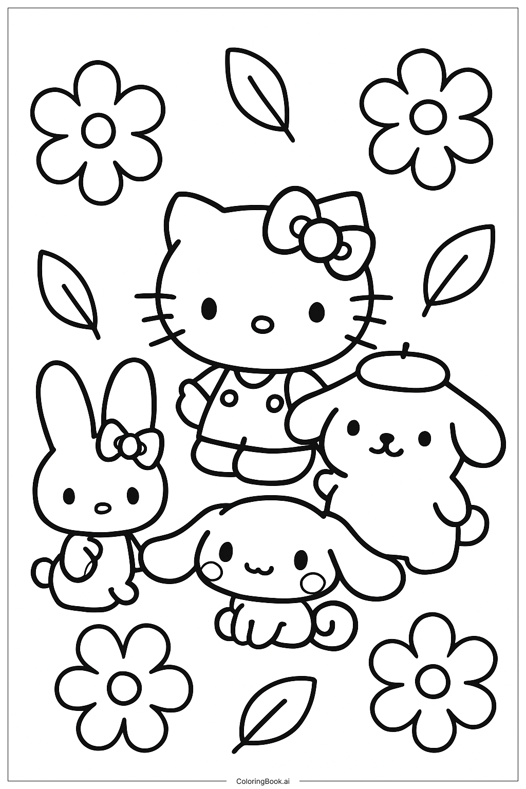 Hello Kitty和朋友们的气球游戏 填色页（免费 PDF&PNG 可打印）
