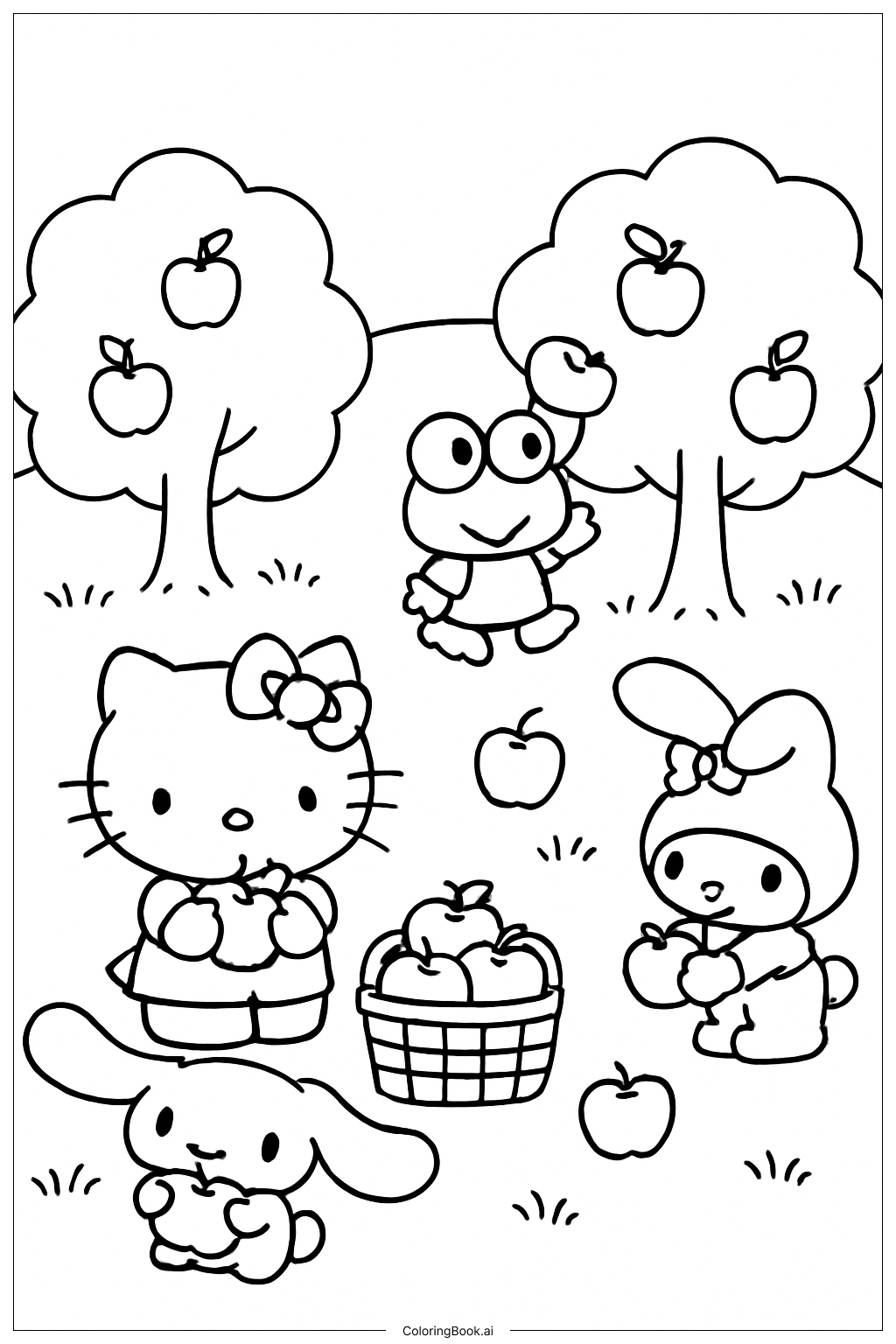 Hello Kitty And Friends Harvest Time Coloring Page (Free PDF&PNG Printable)