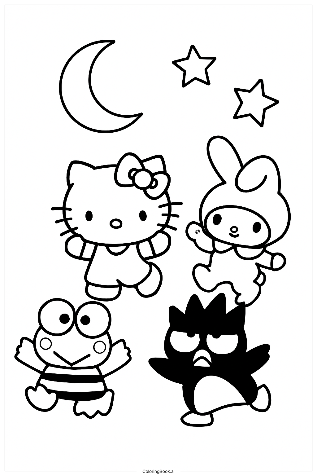Hello Kitty And Friends Moonlight Dance Coloring Page (Free PDF&PNG ...