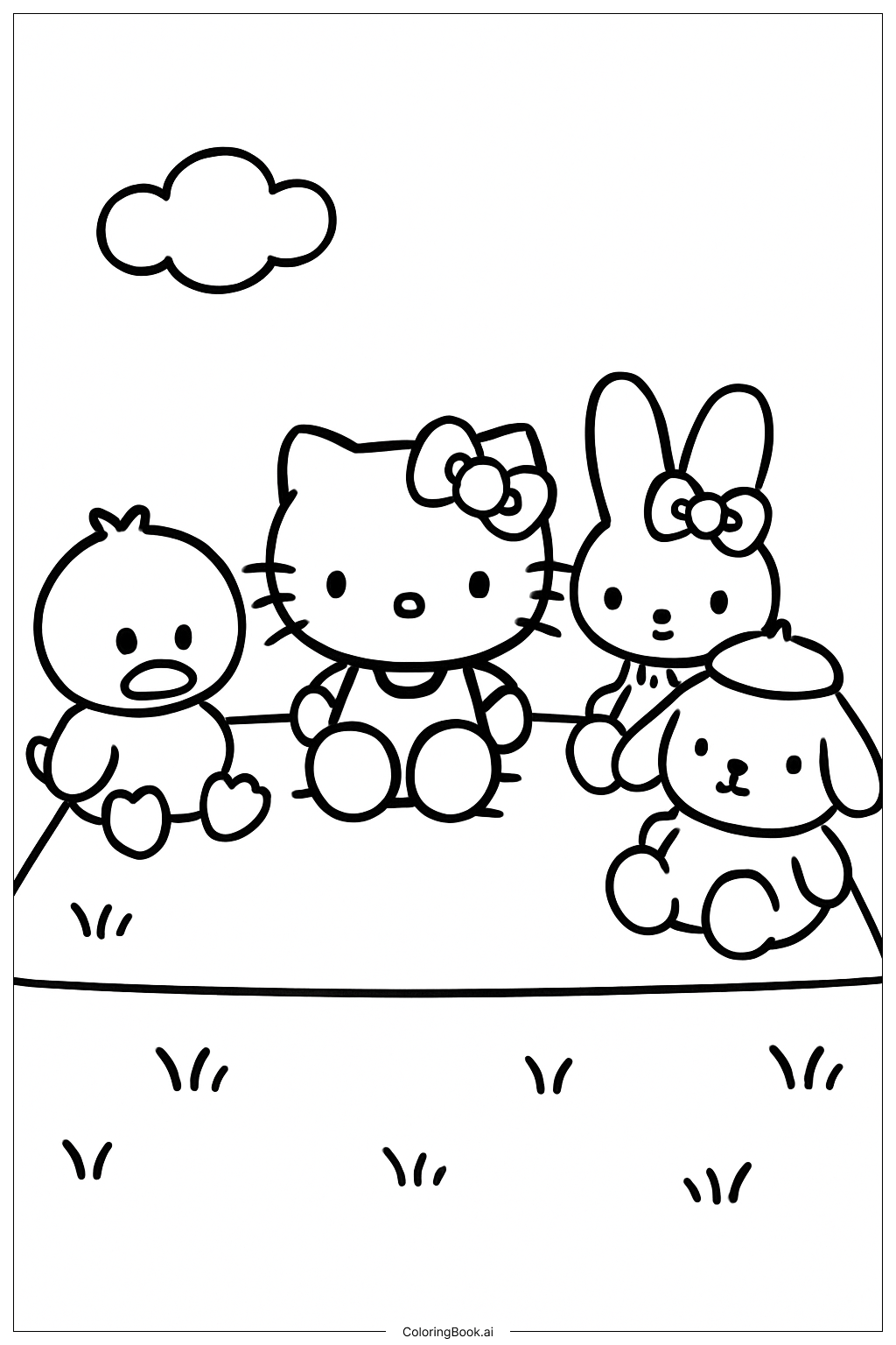 Hello Kitty And Friends Park Picnic Coloring Page (Free PDF&PNG Printable)