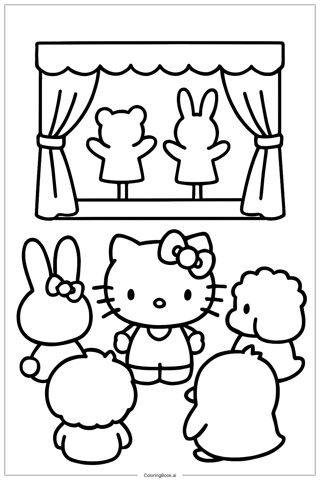 Hello Kitty And Friends Fishing Day Coloring Page (Free PDF&PNG Printable)