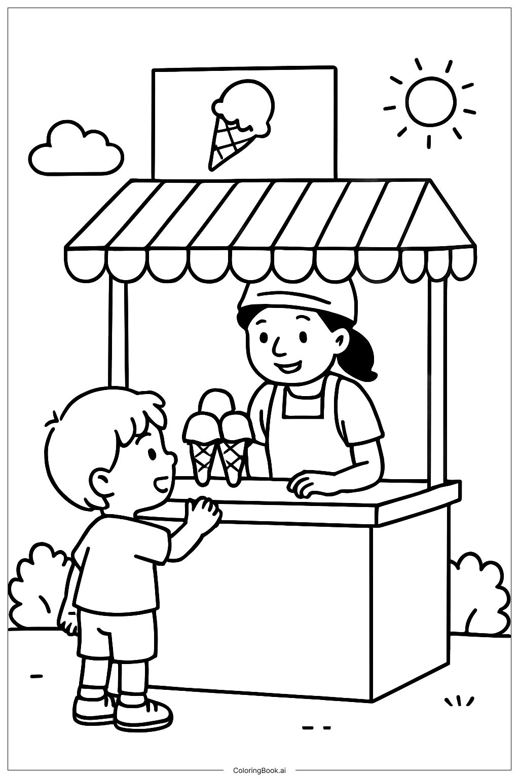 Holiday Ice Cream Stand Coloring Page (Free PDF&PNG Printable)