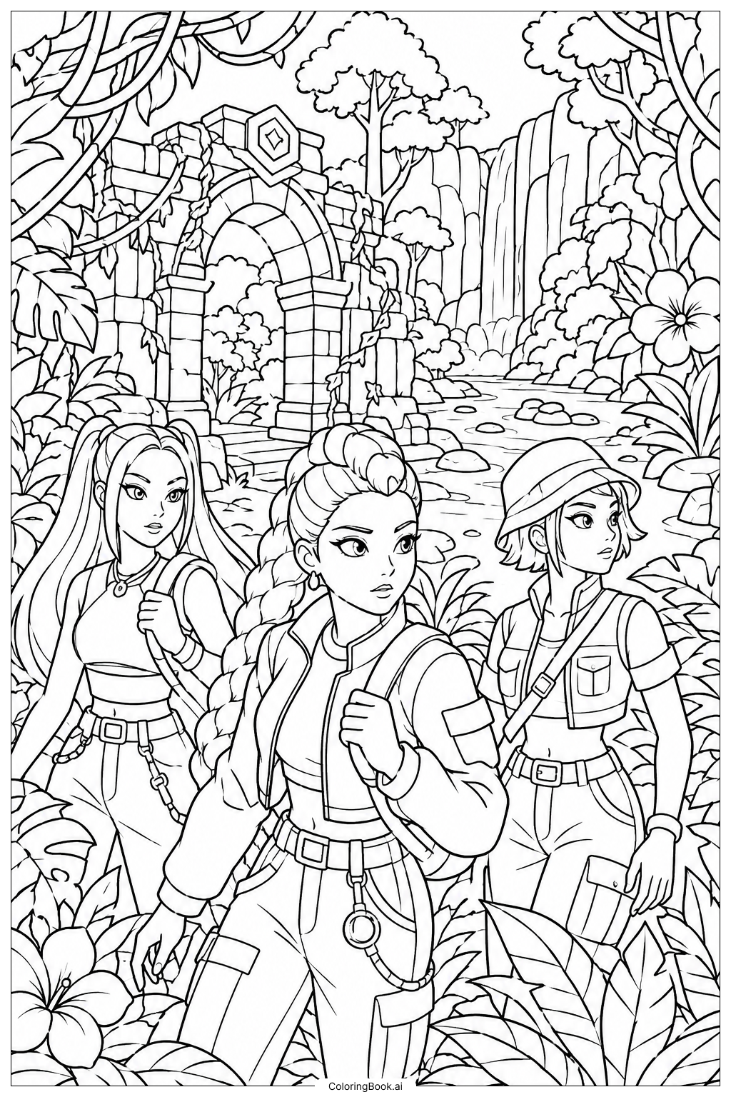 Huntrix丛林探险 填色页（免费 PDF&PNG 可打印）