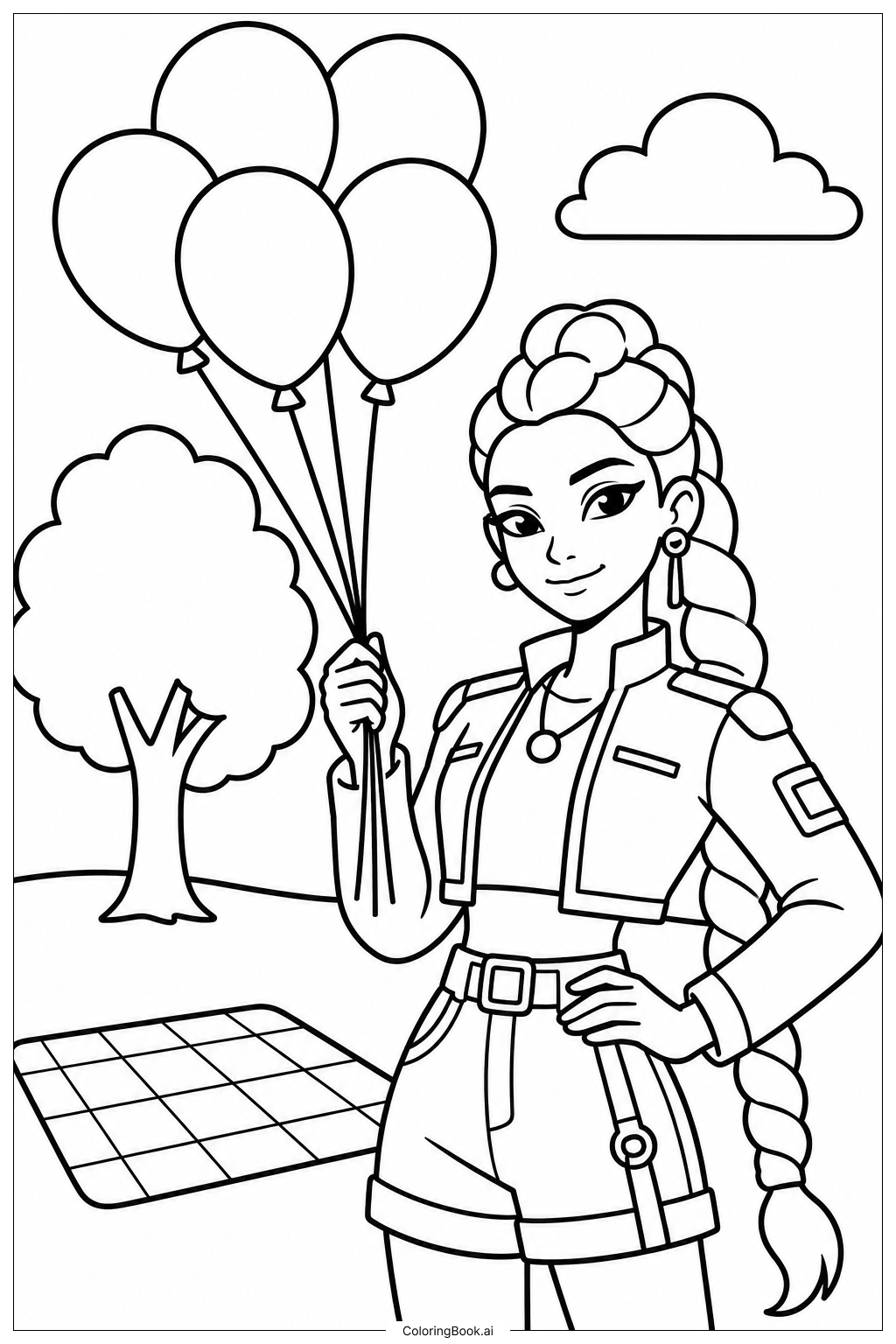 Huntrix With Balloon Bouquet Coloring Page (Free PDF&PNG Printable)