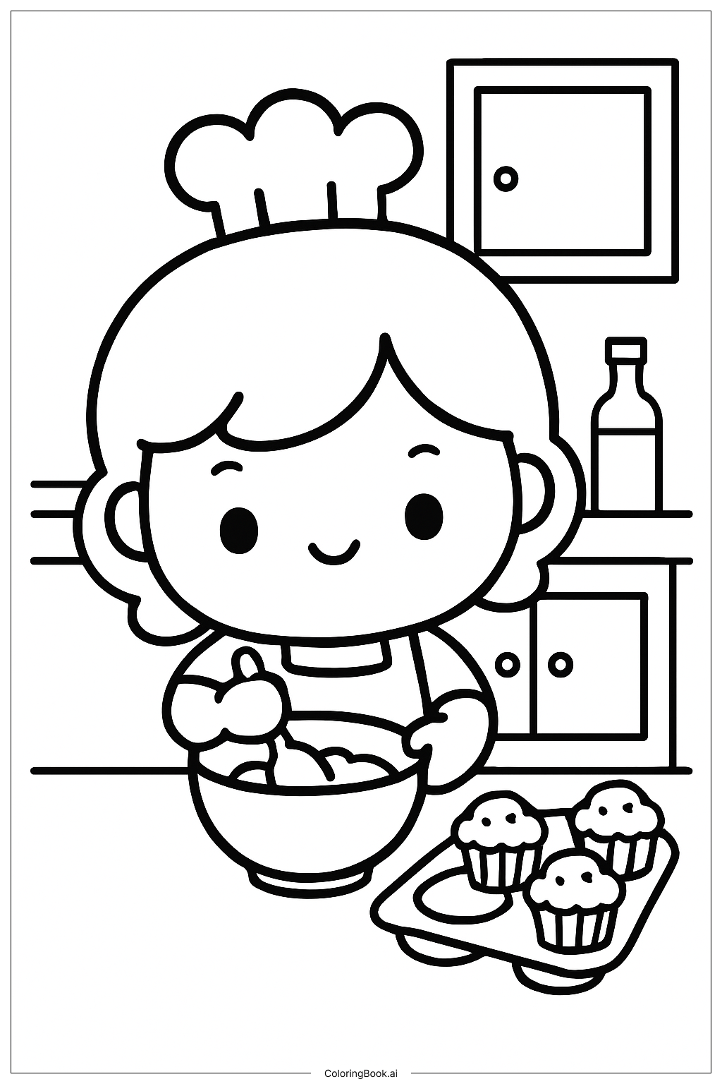 Page de coloriage Kawaii Cuisson de Cupcakes (PDF & PNG imprimables ...