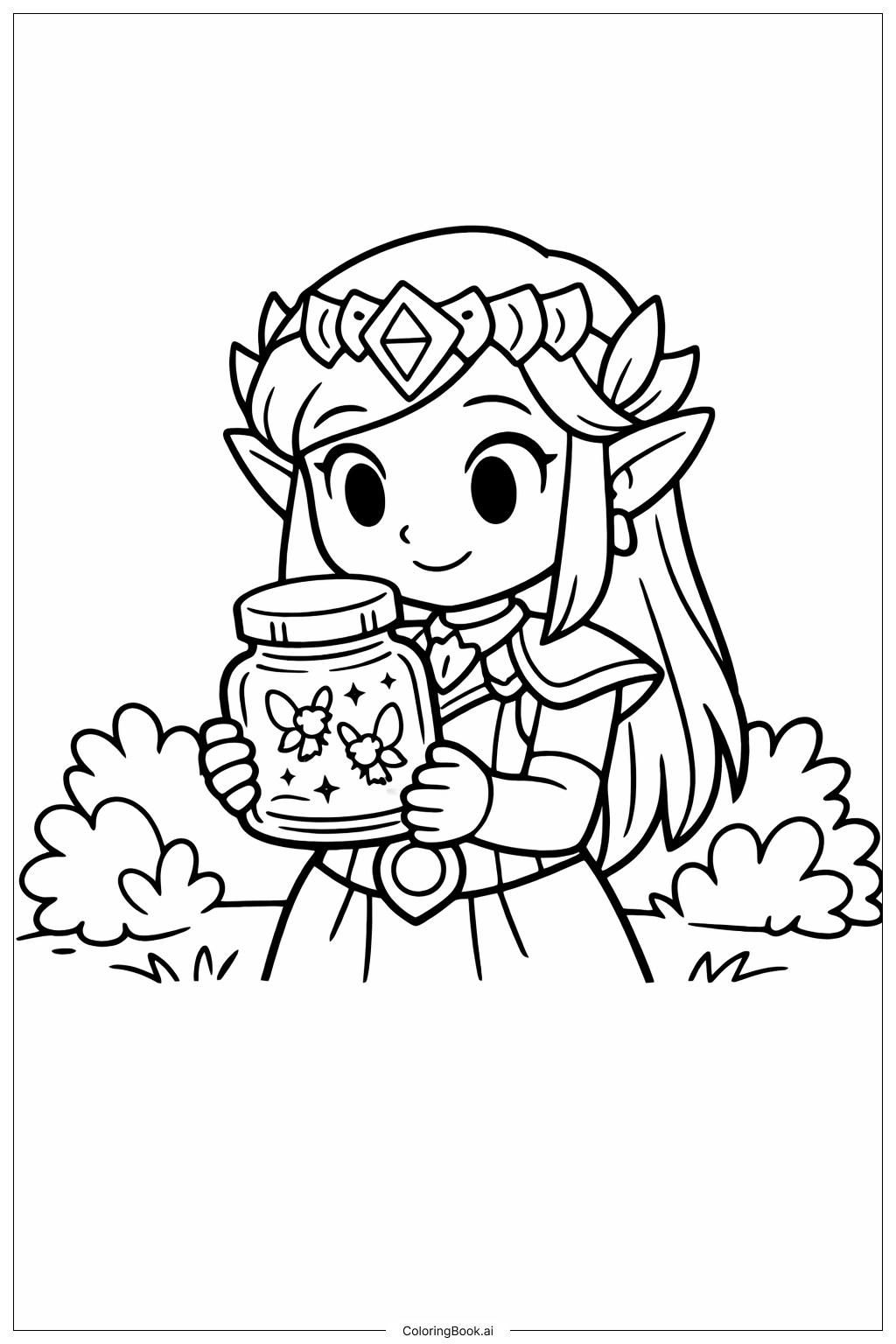 Legend Of Zelda Zelda Holding A Fairies Jar Coloring Page (Free PDF&PNG ...