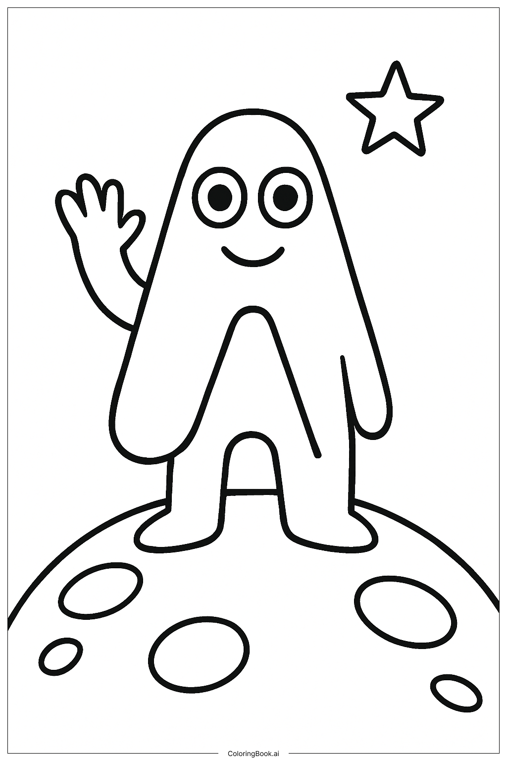 Letter A Alien On Planet Coloring Page (Free PDF&PNG Printable)