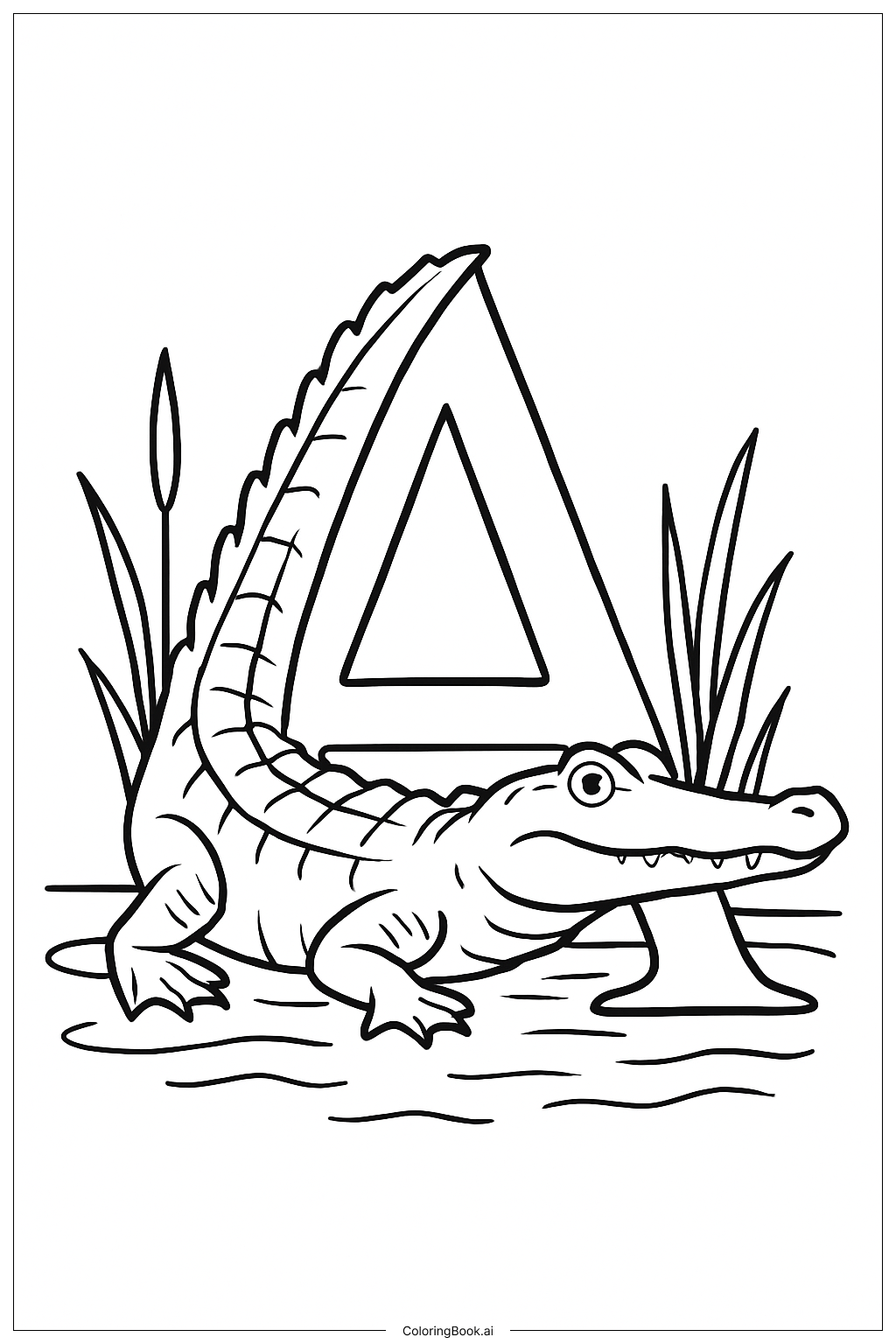 Letter A Alligator River Scene Coloring Page (Free PDF&PNG Printable)