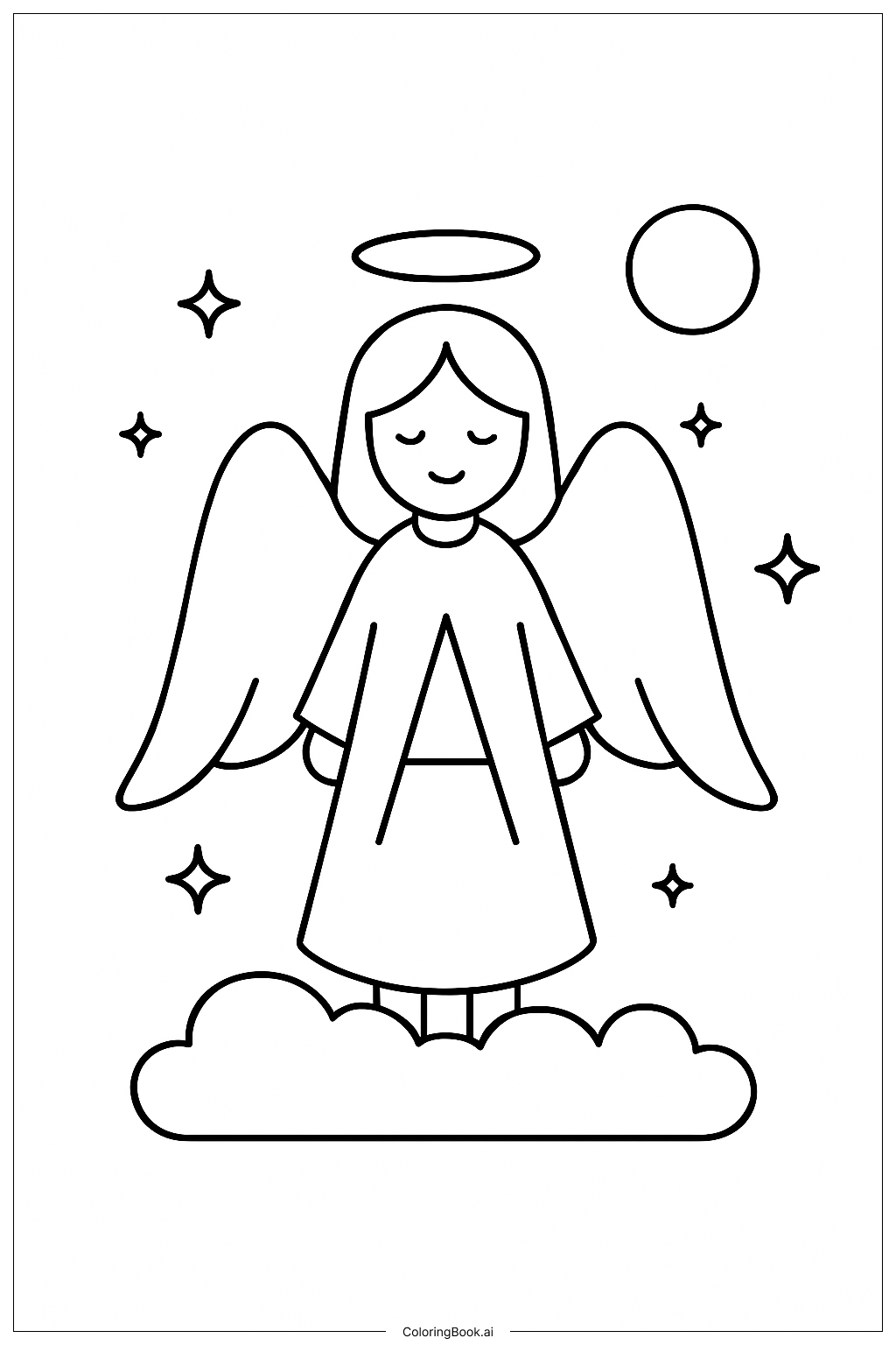 Letter A Angel With Stars Coloring Page (Free PDF&PNG Printable)