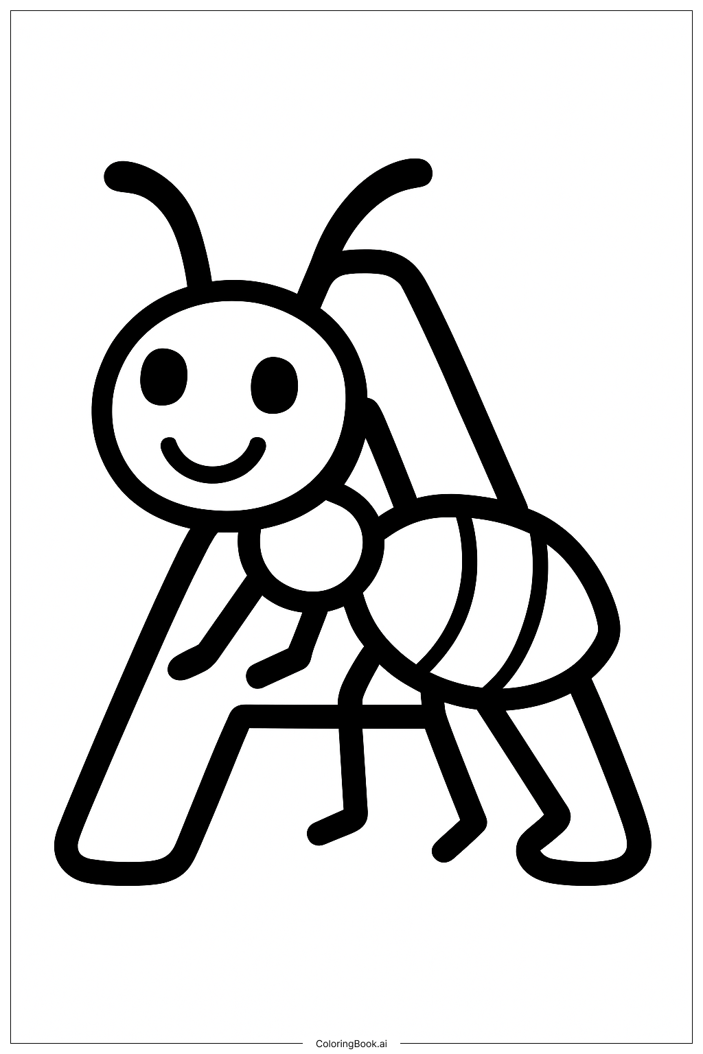 Letter A Ant Coloring Page (Free PDF&PNG Printable)