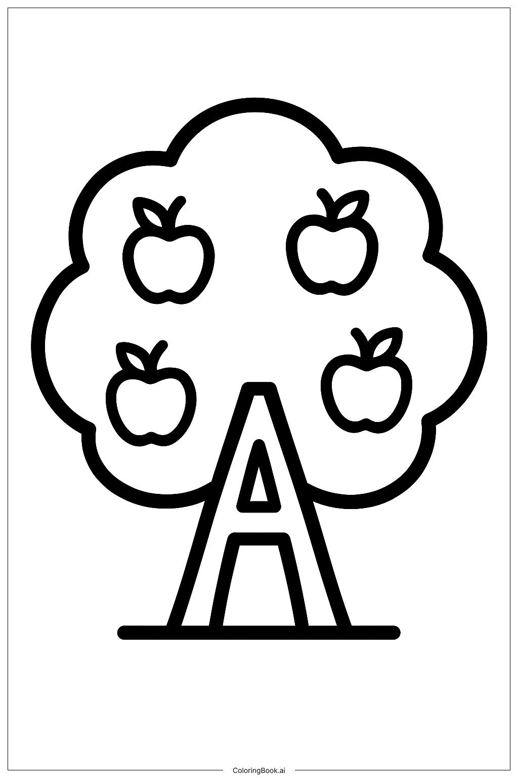 Letter A Apple Tree Coloring Page (Free PDF&PNG Printable)