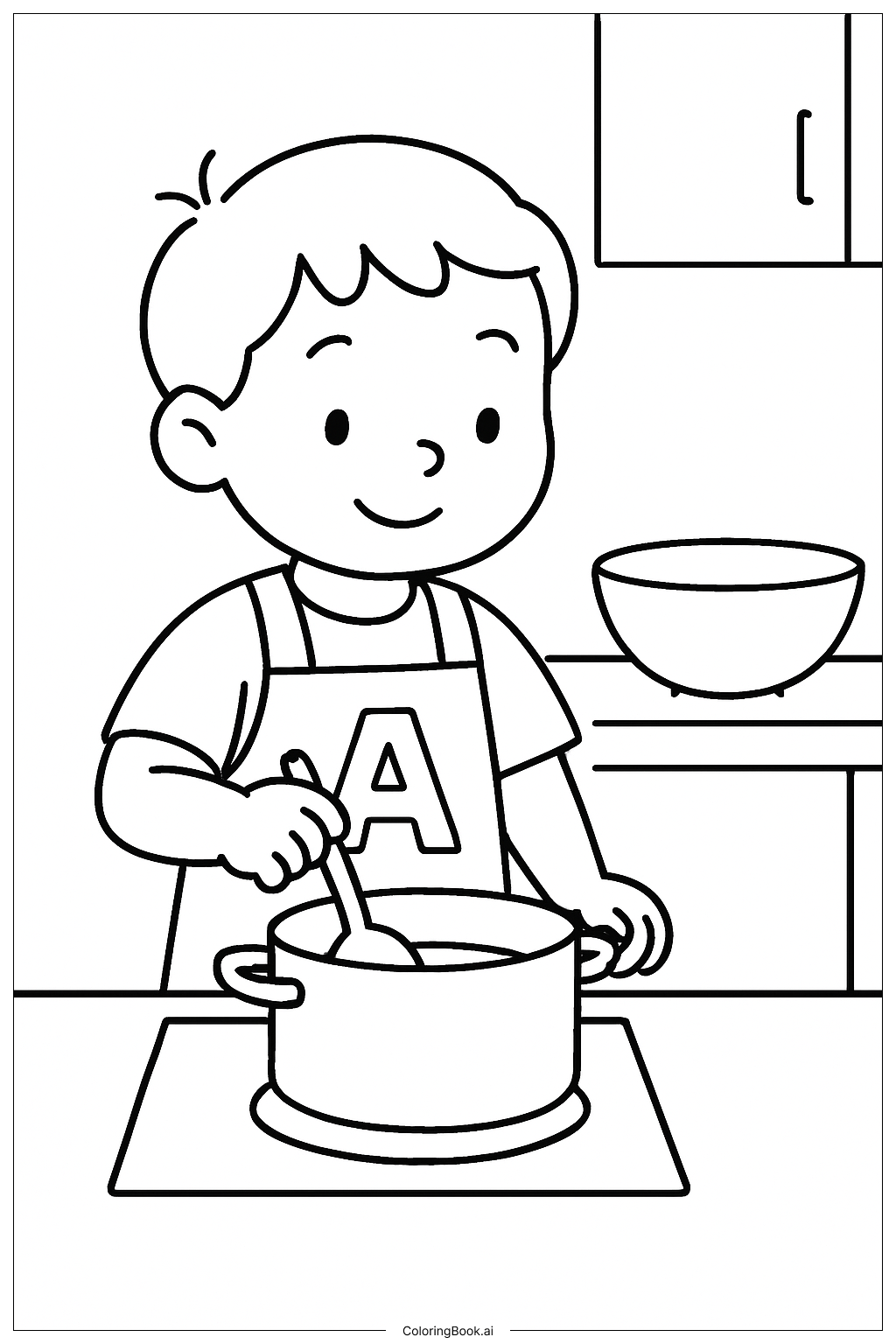 Letter A Apron Cooking Scene Coloring Page (Free PDF&PNG Printable)