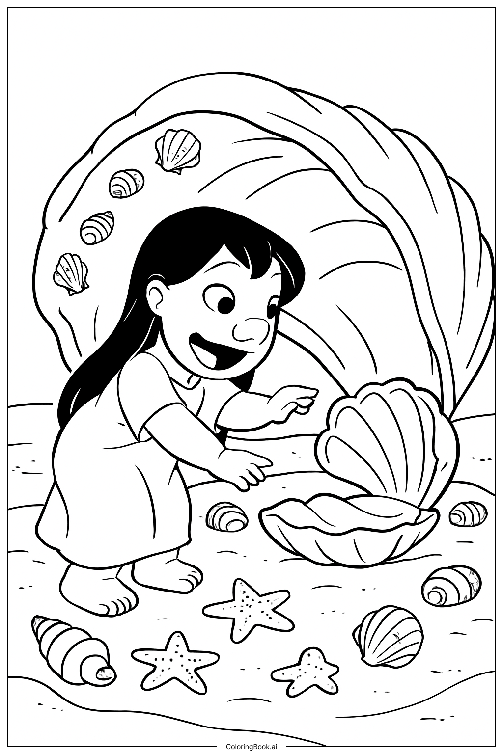 Lilo In Seashell Cove Coloring Page (Free PDF&PNG Printable)