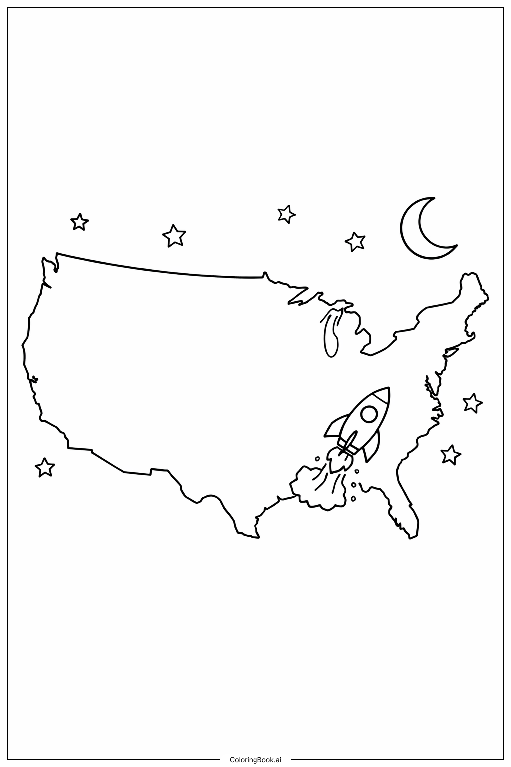 Map Of United States With Simple Buildings Coloring Page (Free PDF&PNG ...