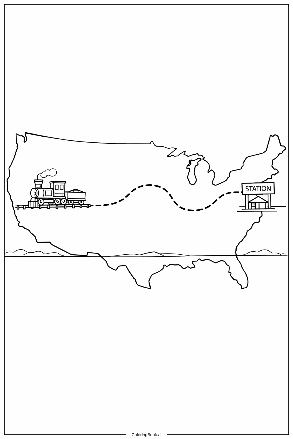 Map Of United States With Train Route Coloring Page (Free PDF&PNG ...