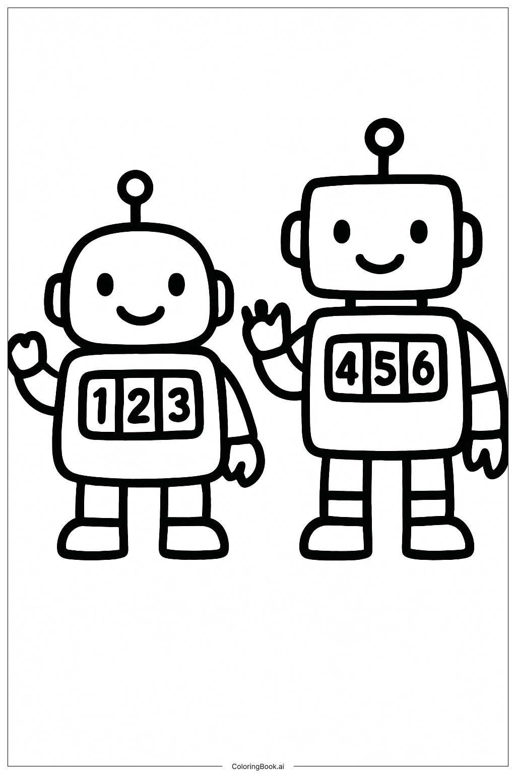 Math Little Robots Coloring Page (Free PDF&PNG Printable)
