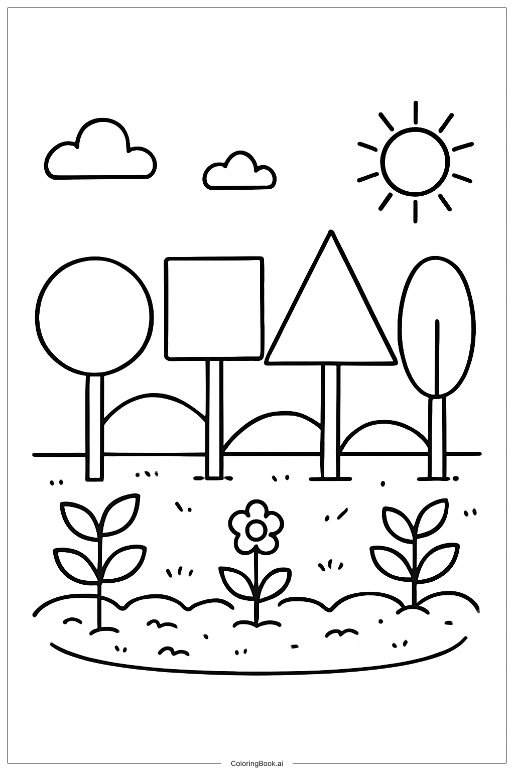 Math Shape Garden Coloring Page (Free PDF&PNG Printable)