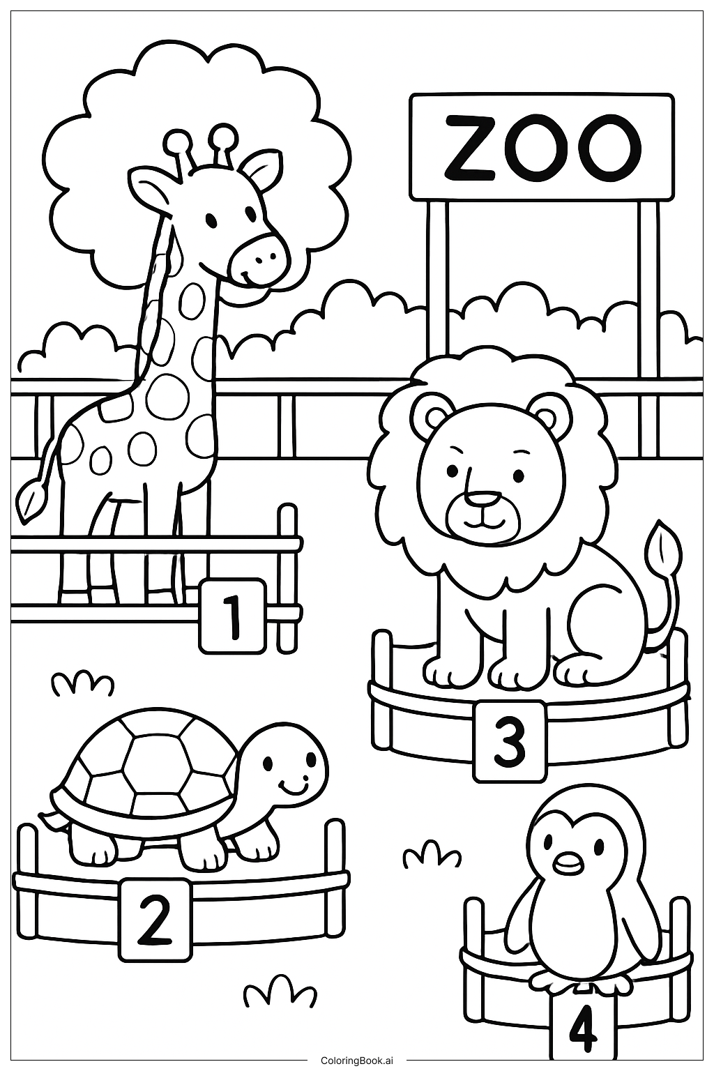 Math Zoo Count Coloring Page (Free PDF&PNG Printable)