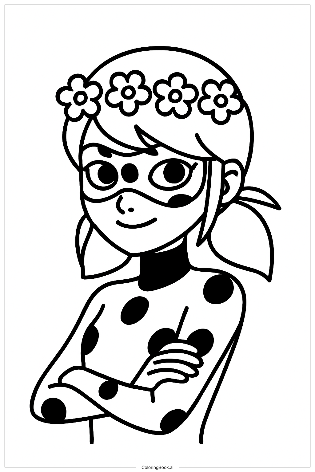 Miraculous Ladybug Flower Crown Coloring Page (Free PDF&PNG Printable)