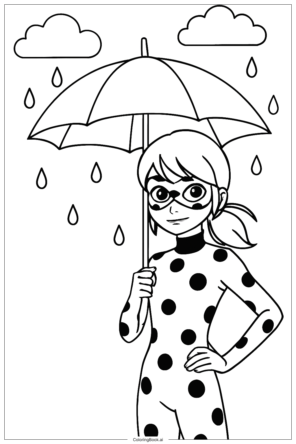 Miraculous Ladybug In Rain Coloring Page (Free PDF&PNG Printable)