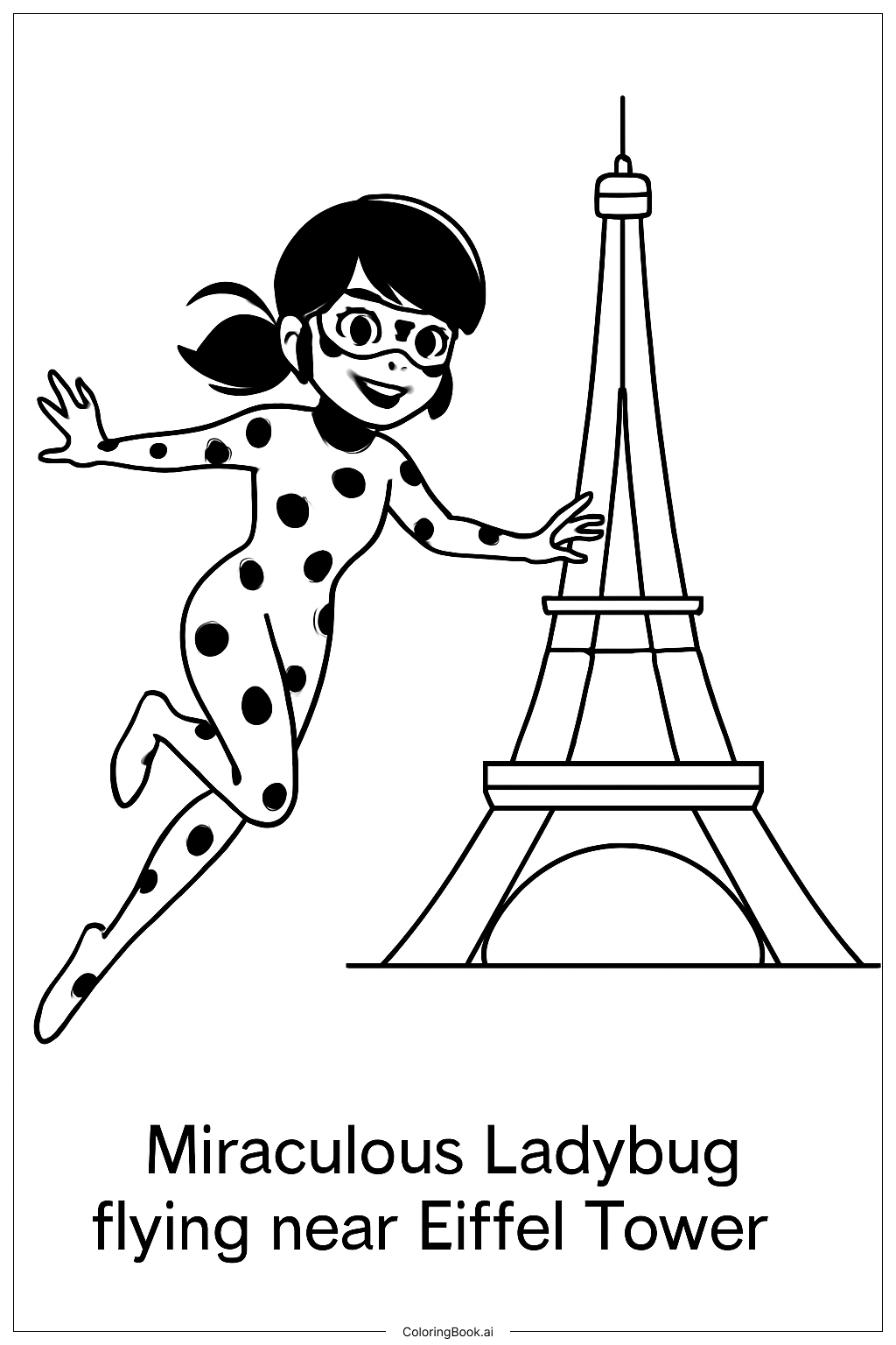 Page de coloriage Miraculous Ladybug près de la Tour Eiffel (PDF & PNG ...