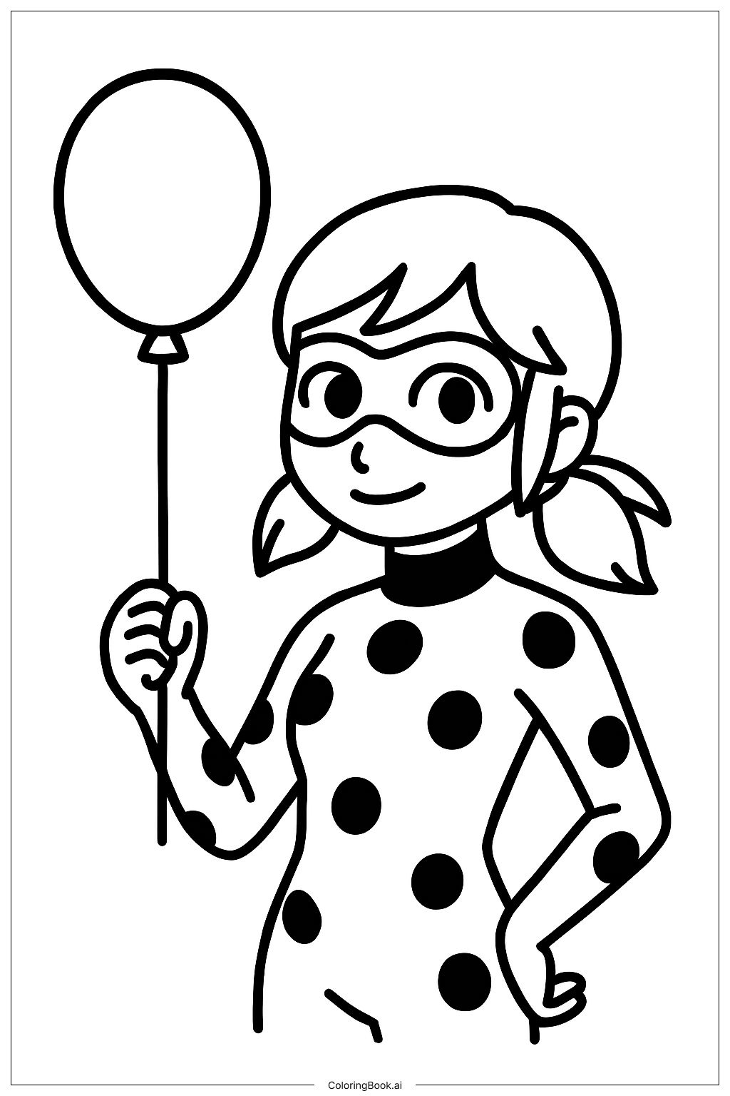 Miraculous Ladybug With Balloon Coloring Page (Free PDF&PNG Printable)
