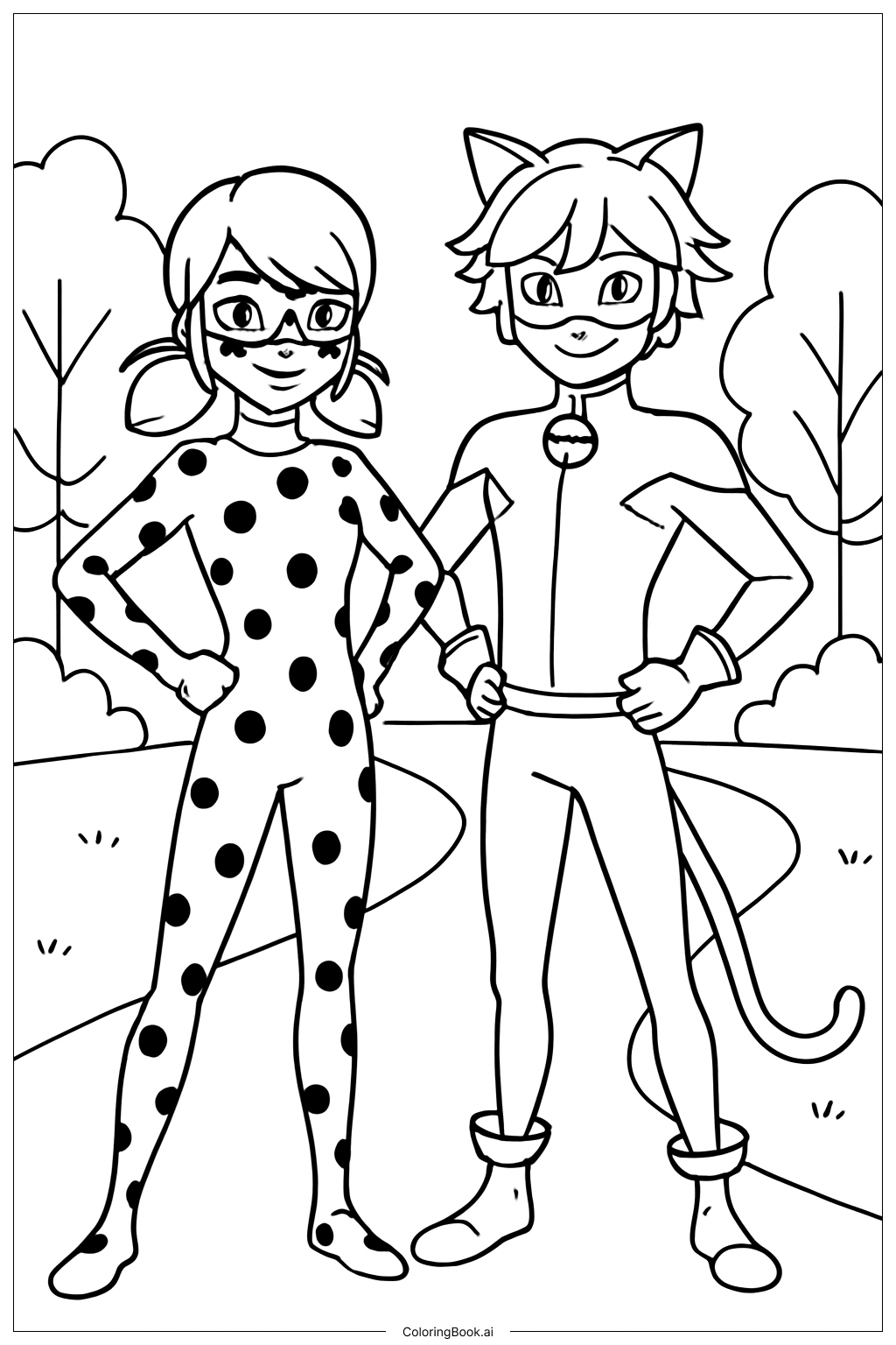Página de Colorir Miraculous Ladybug e Cat Noir (PDF & PNG Imprimíveis ...