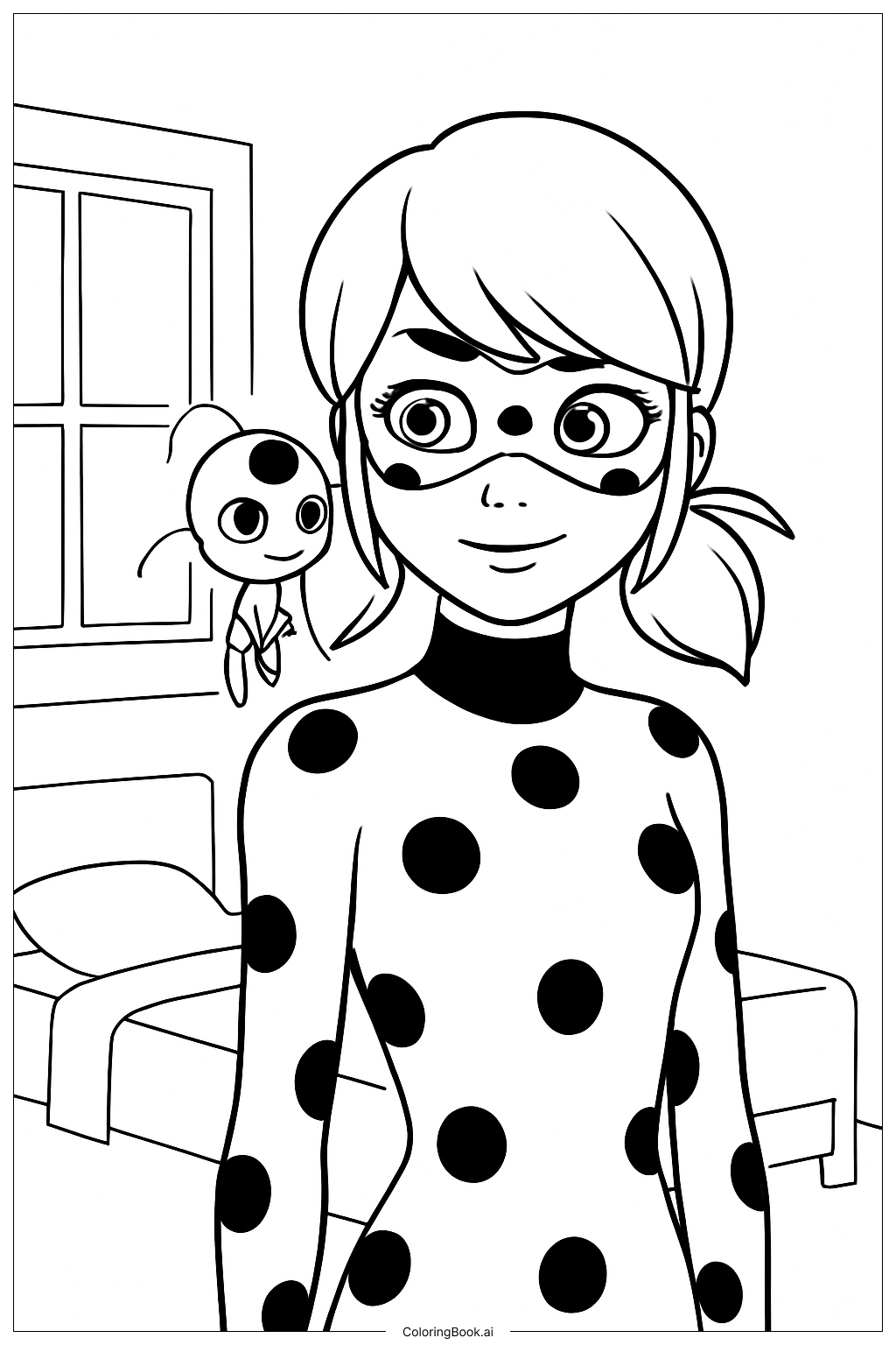 Miraculous Ladybug With Heart Coloring Page (Free PDF&PNG Printable)