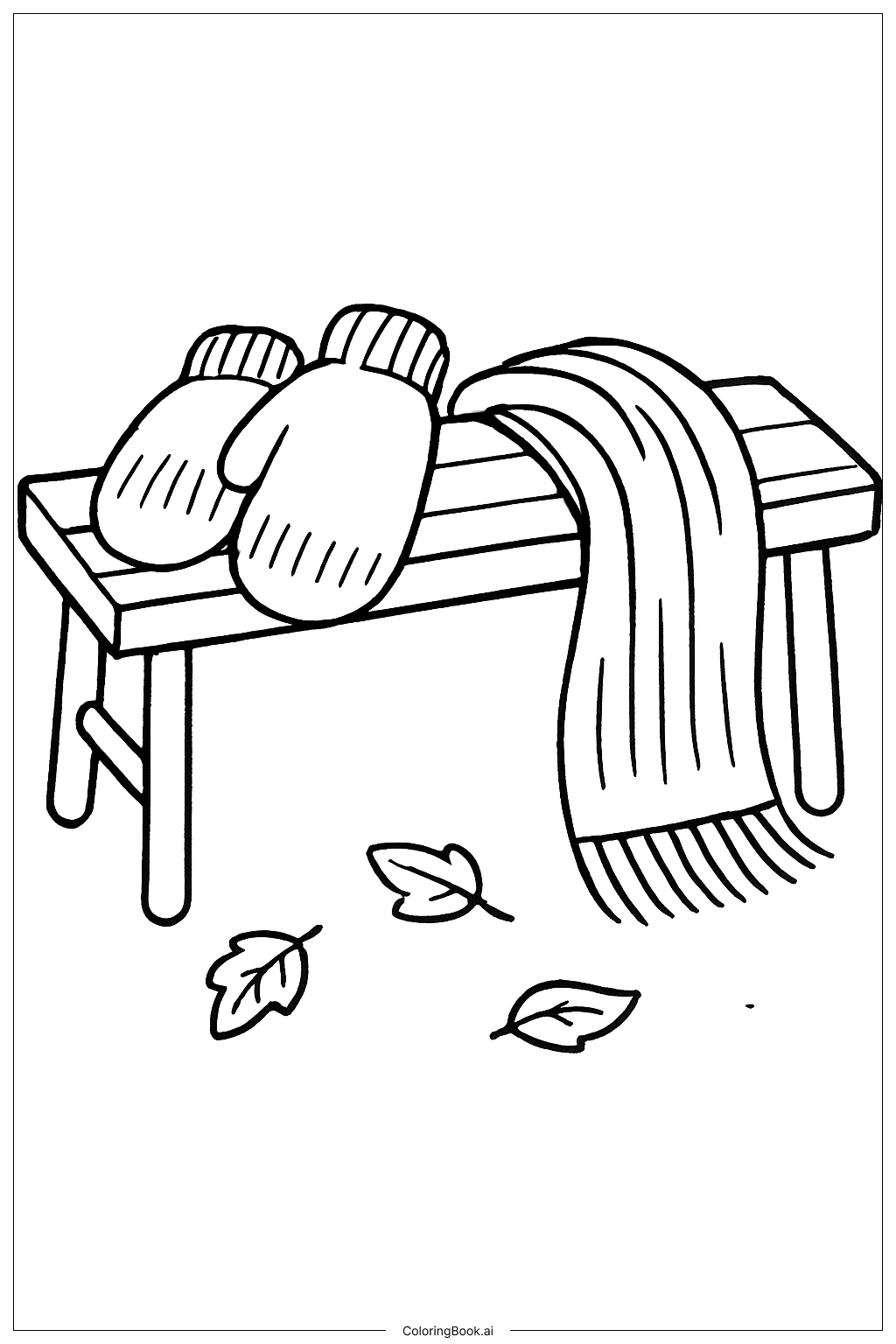 Mittens On Bench Fall Coloring Page (Free PDF&PNG Printable)