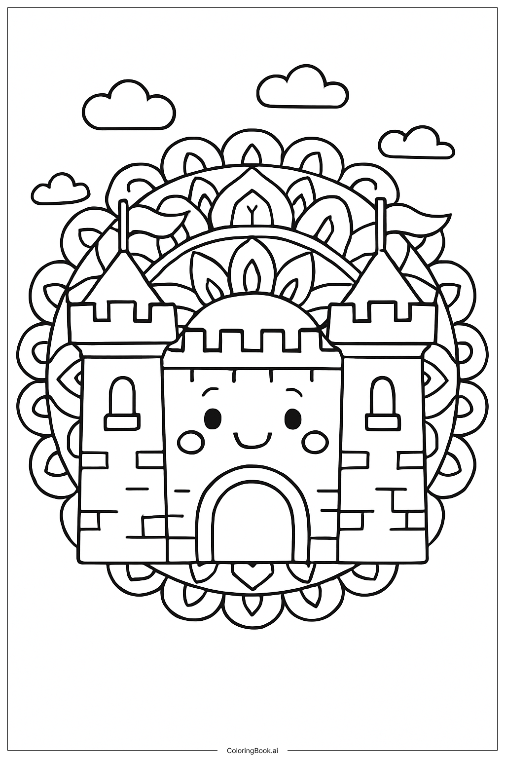 Monday Mandala Castle Gate Coloring Page (Free PDF&PNG Printable)