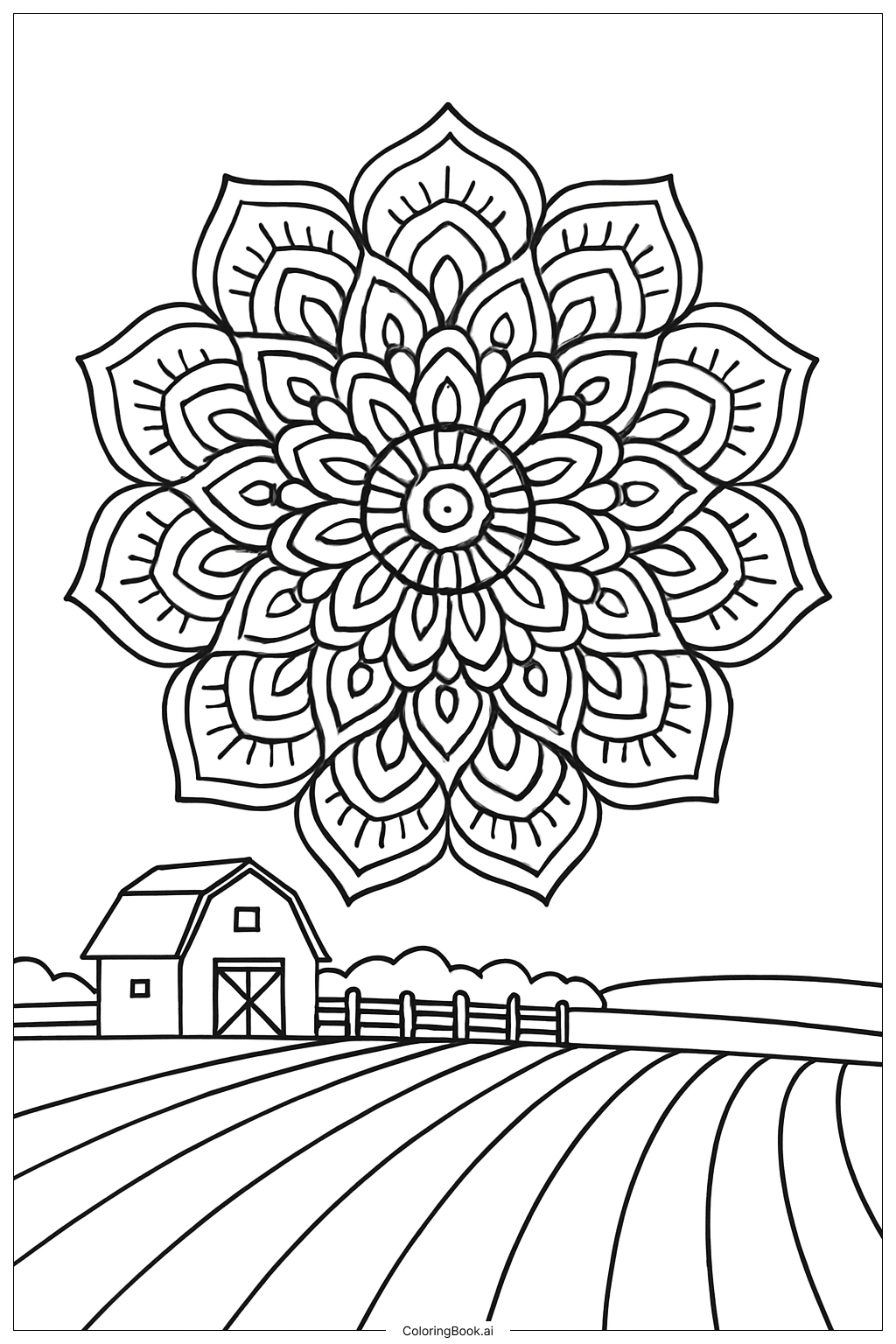 Monday Mandala Farm Field Coloring Page (Free PDF&PNG Printable)