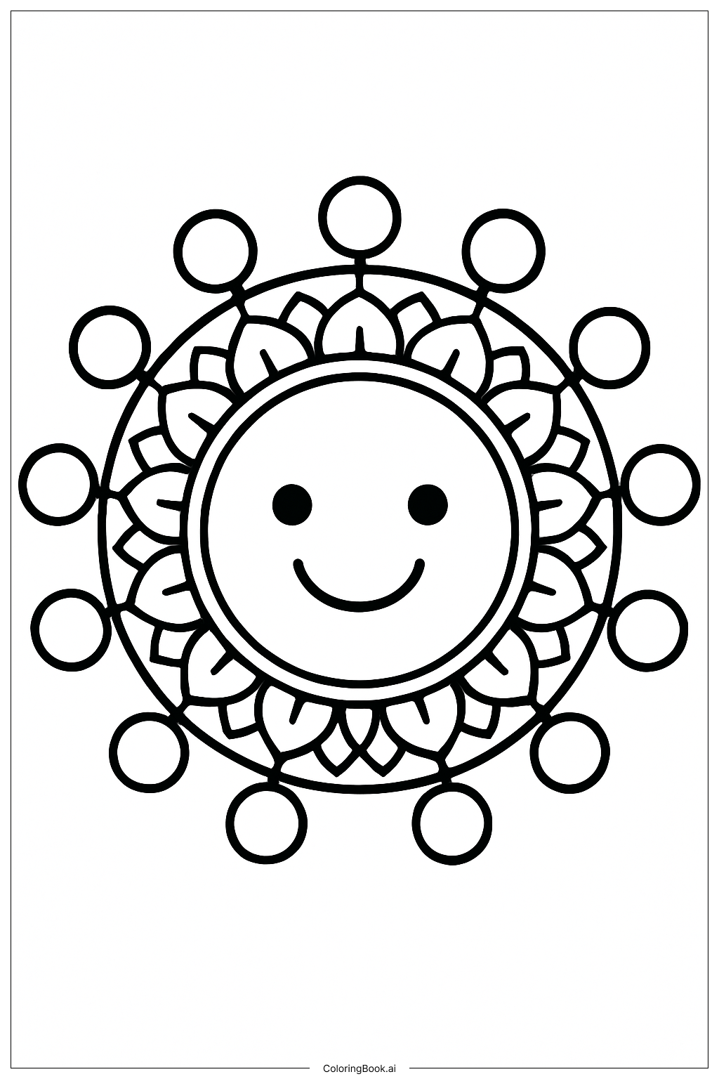 Monday Mandala Sun Face Coloring Page (Free PDF&PNG Printable)