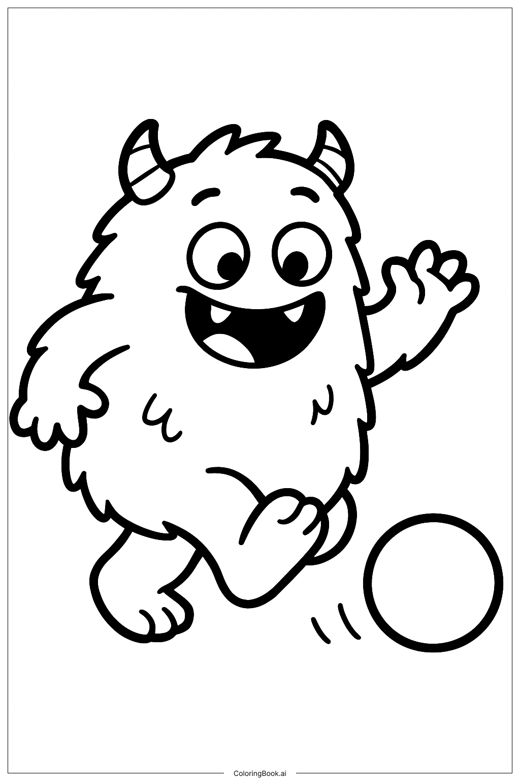 Monster and Ball Coloring Page (Free PDF&PNG Printable)