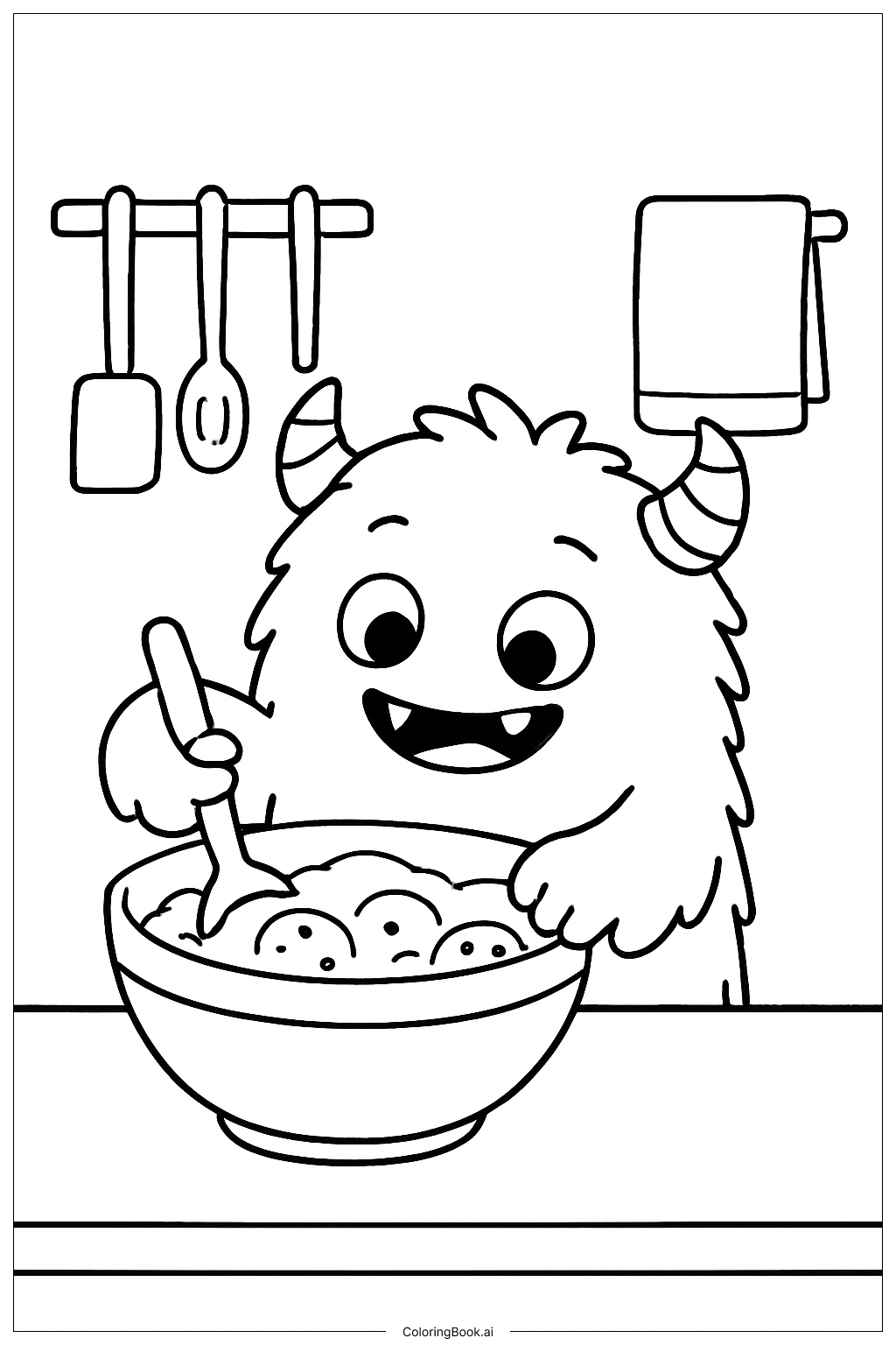 Monster Baking Cookies Coloring Page (Free PDF&PNG Printable)