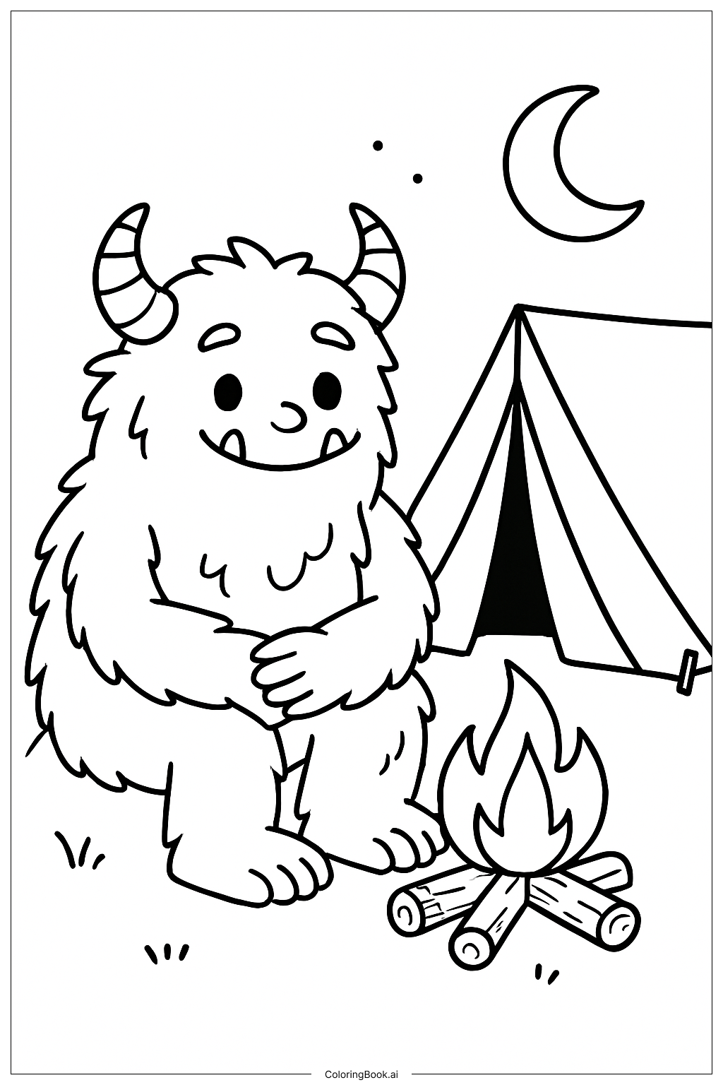 Monster Camping Night Coloring Page (Free PDF&PNG Printable)