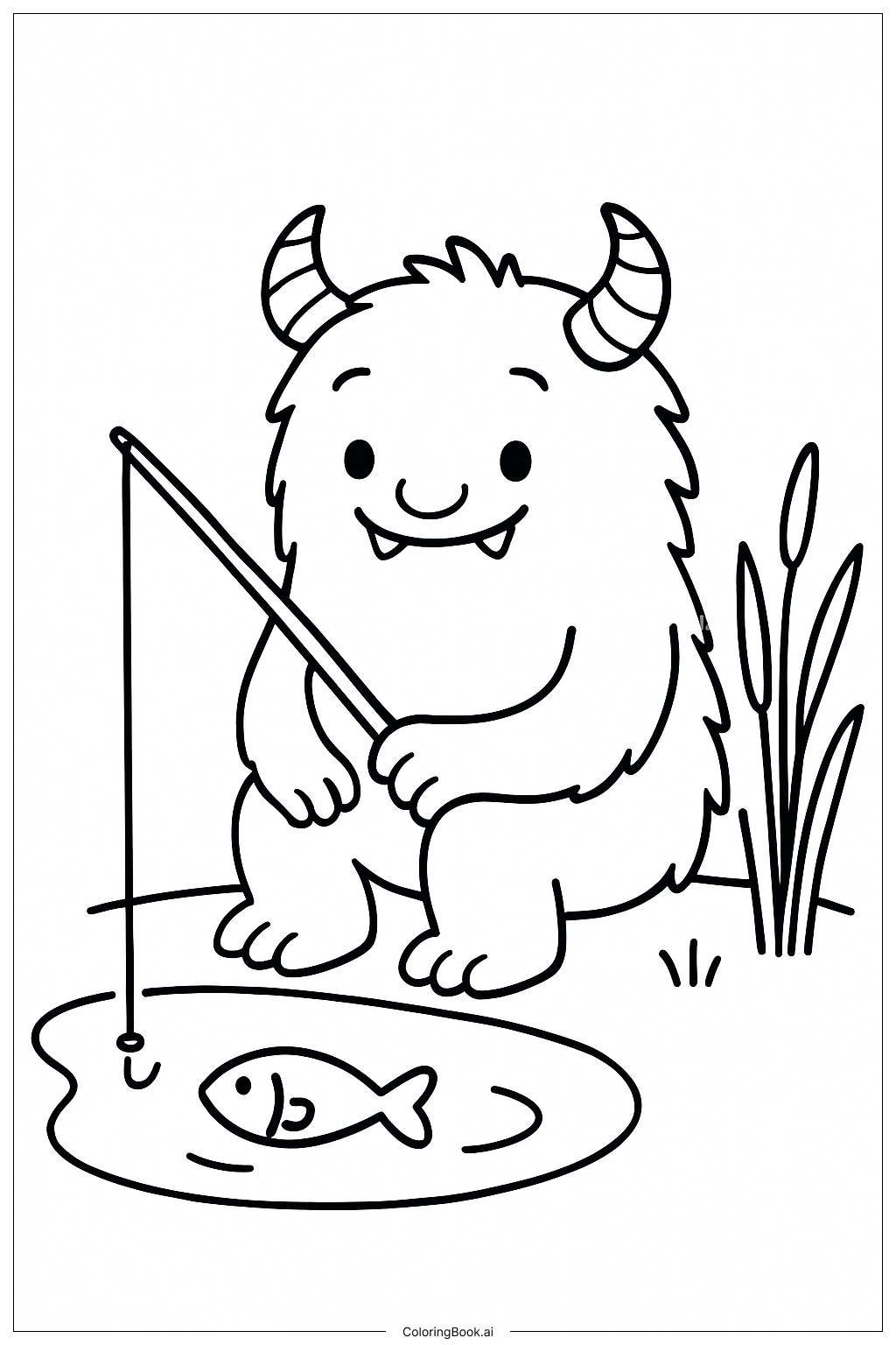 Monster Fishing Pond Coloring Page (Free PDF&PNG Printable)