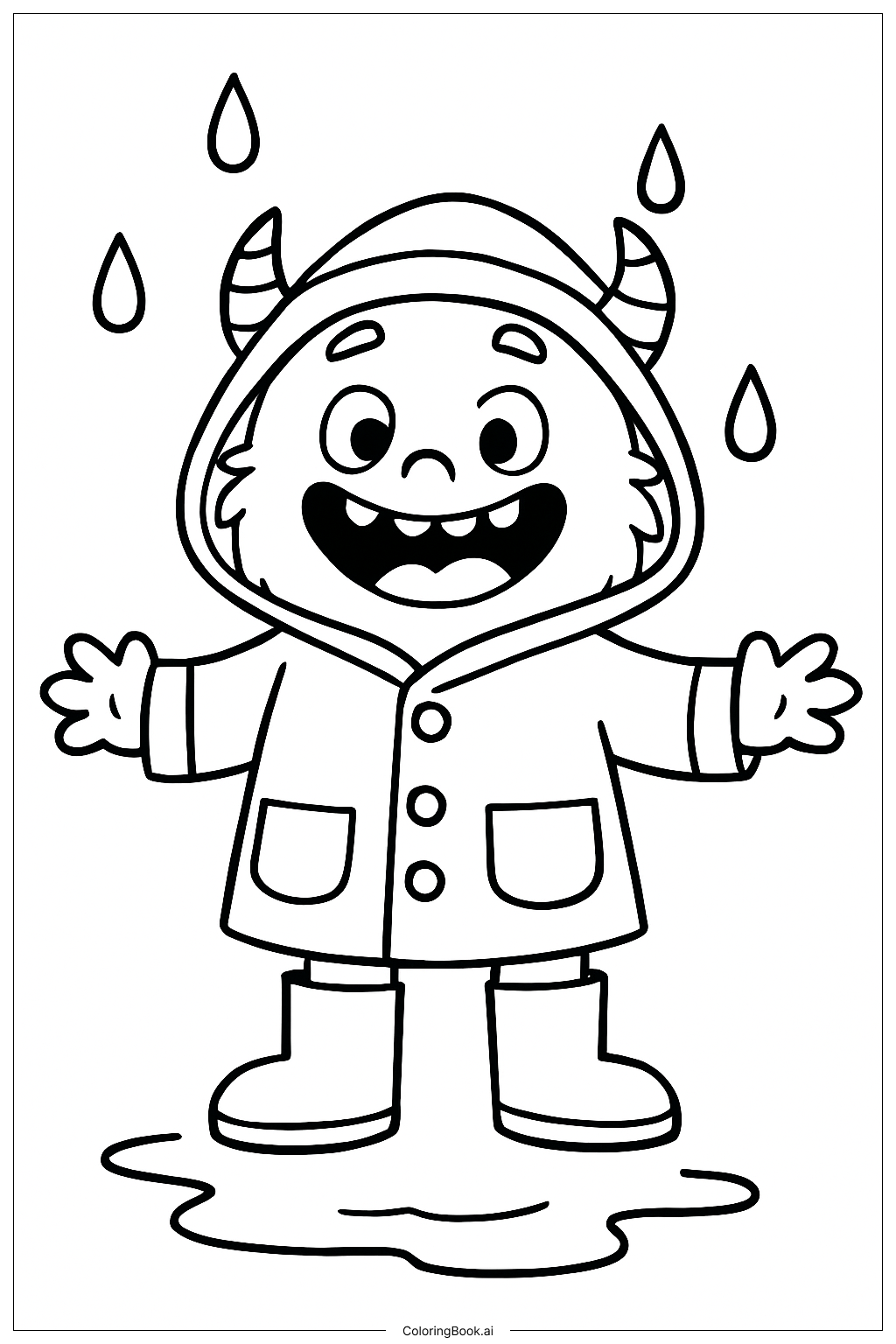 Monster in Raincoat Coloring Page (Free PDF&PNG Printable)