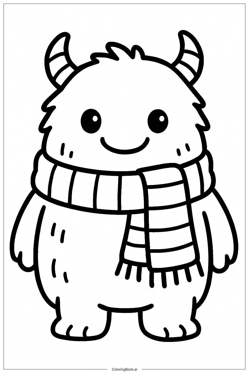 Monster in Scarf Coloring Page (Free PDF&PNG Printable)