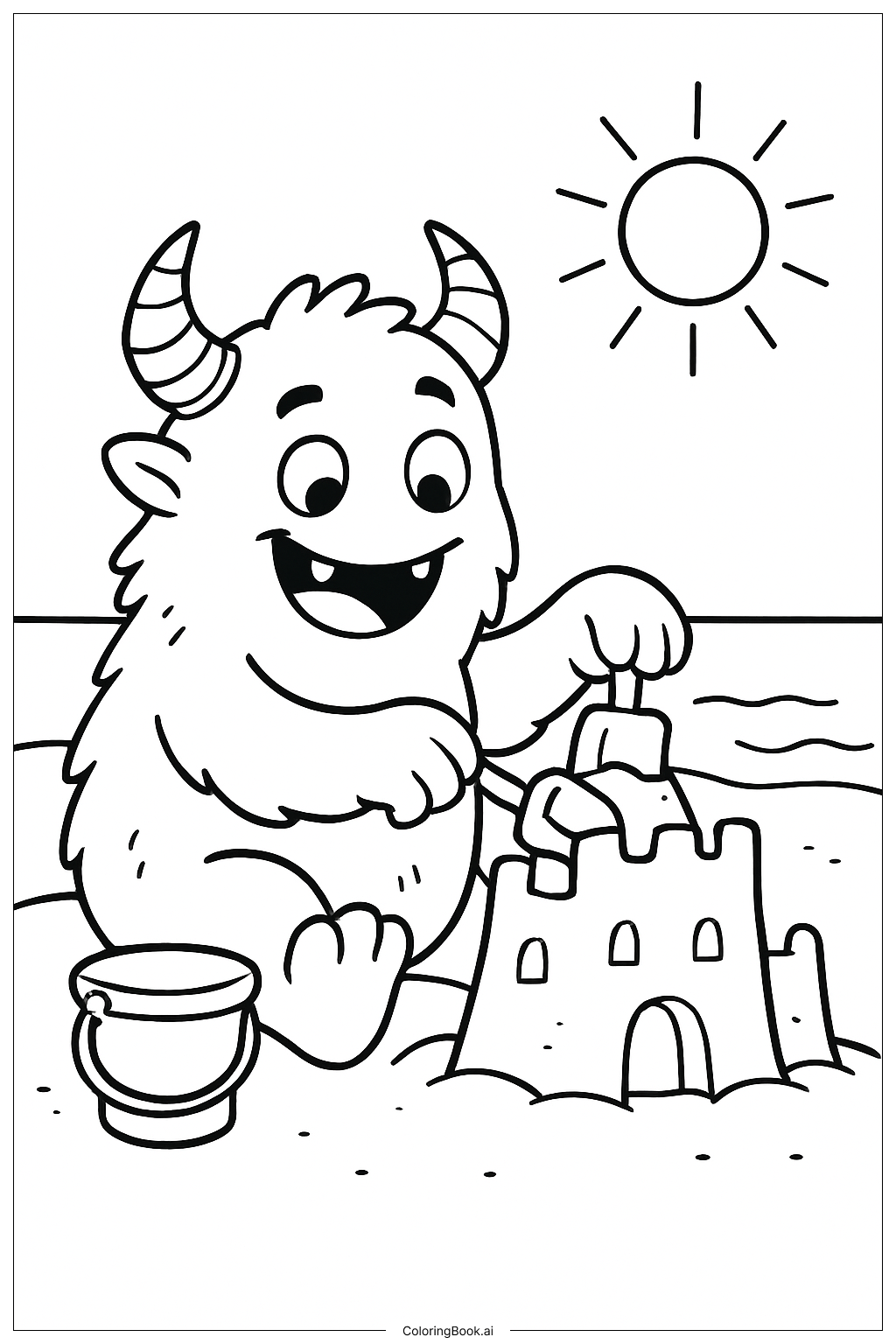 Monster Making Sandcastle Coloring Page (Free PDF&PNG Printable)