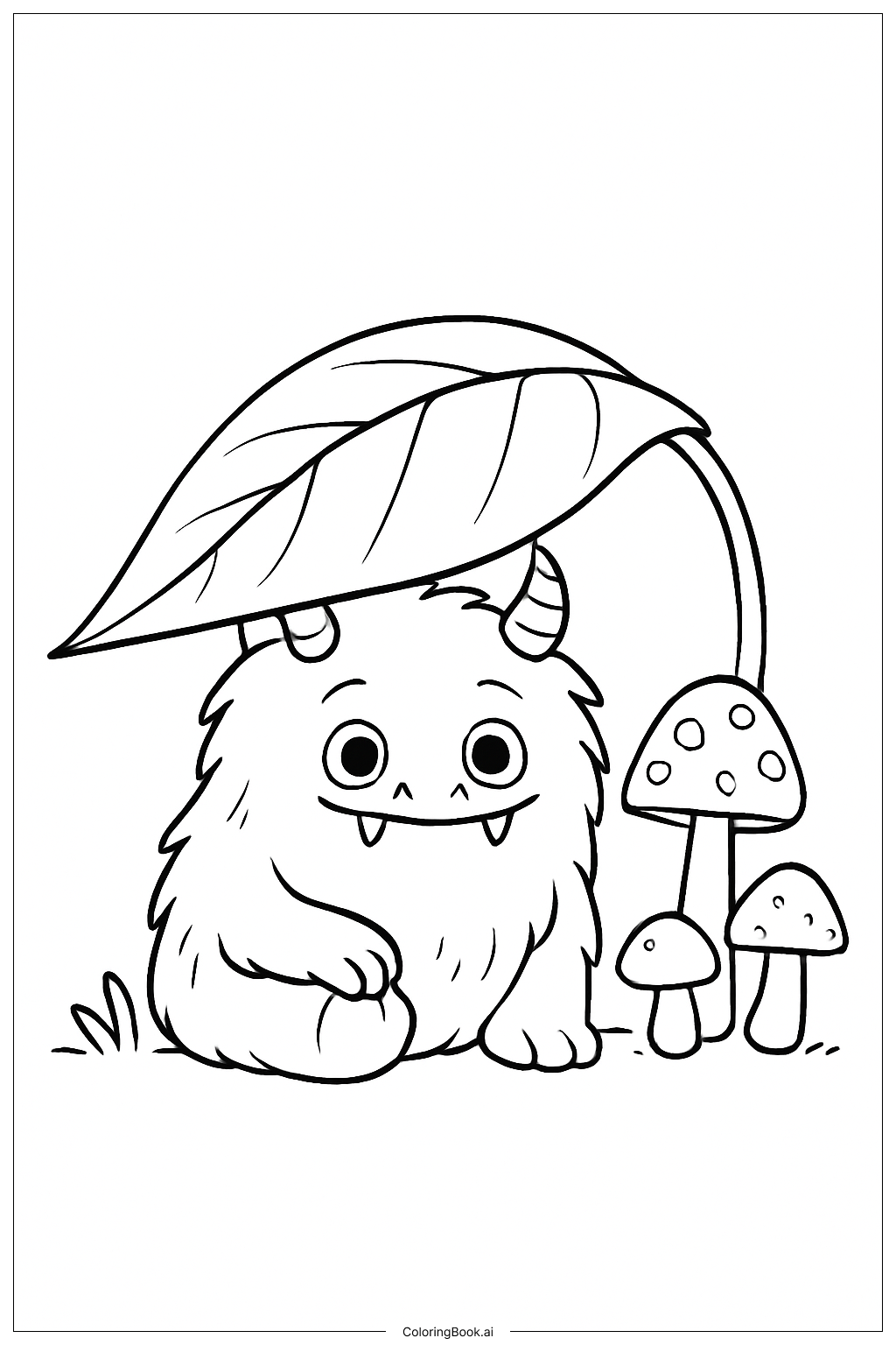 Monster unter großem Blatt Ausmalbild (Kostenloses PDF & PNG zum ...