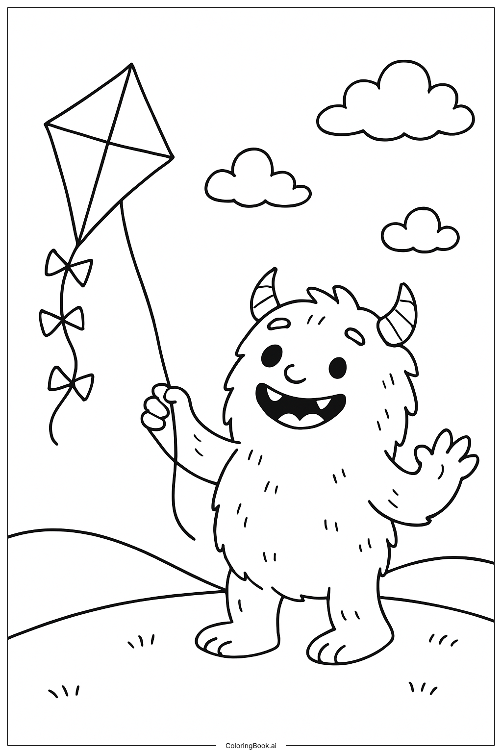 Monster with Kite Coloring Page (Free PDF&PNG Printable)