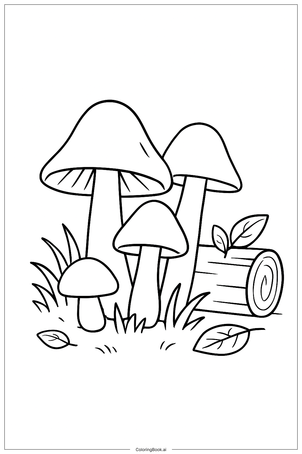 Page de coloriage Champignons près d'une bûche en automne (PDF & PNG ...