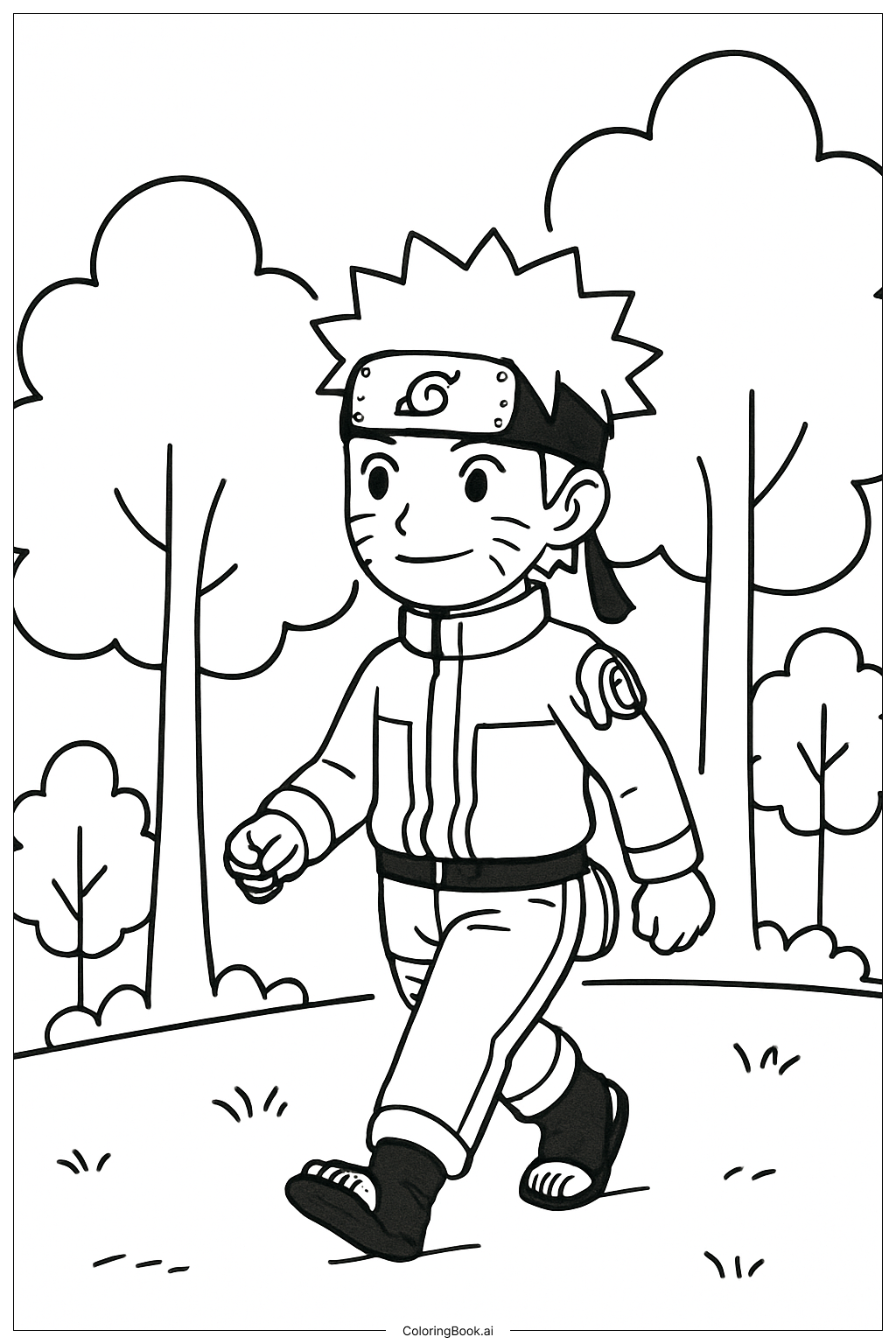 Naruto Waldspaziergang Ausmalbild (Kostenloses PDF & PNG zum Ausdrucken)