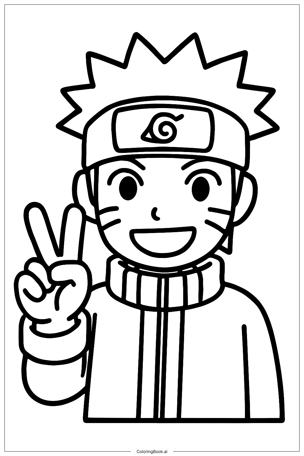 Página de Colorir Naruto Sinal de Paz (PDF & PNG Imprimíveis Grátis)