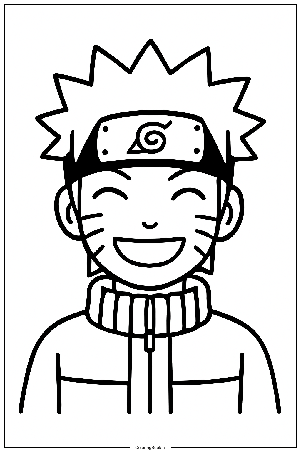 Página de Colorir Rosto Sorridente do Naruto (PDF & PNG Imprimíveis Grátis)