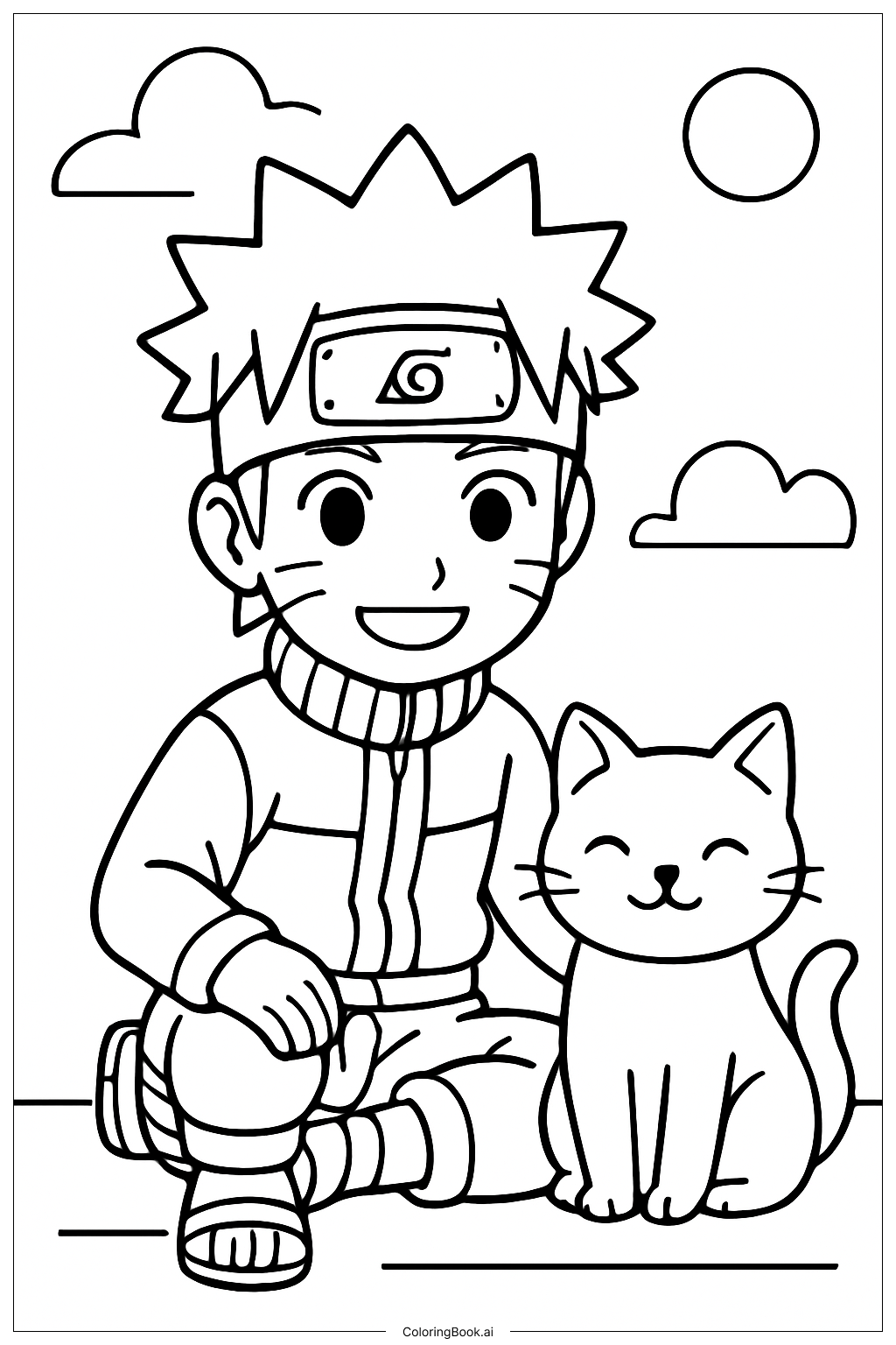 Page de coloriage Naruto Avec un Ami Chat (PDF & PNG imprimables ...