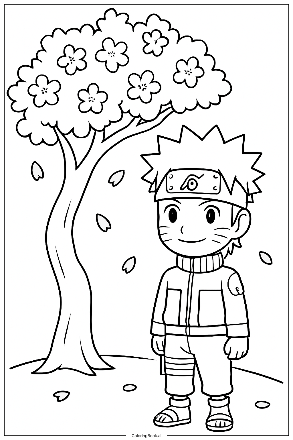 Naruto With Sakura Tree Coloring Page (Free PDF&PNG Printable)