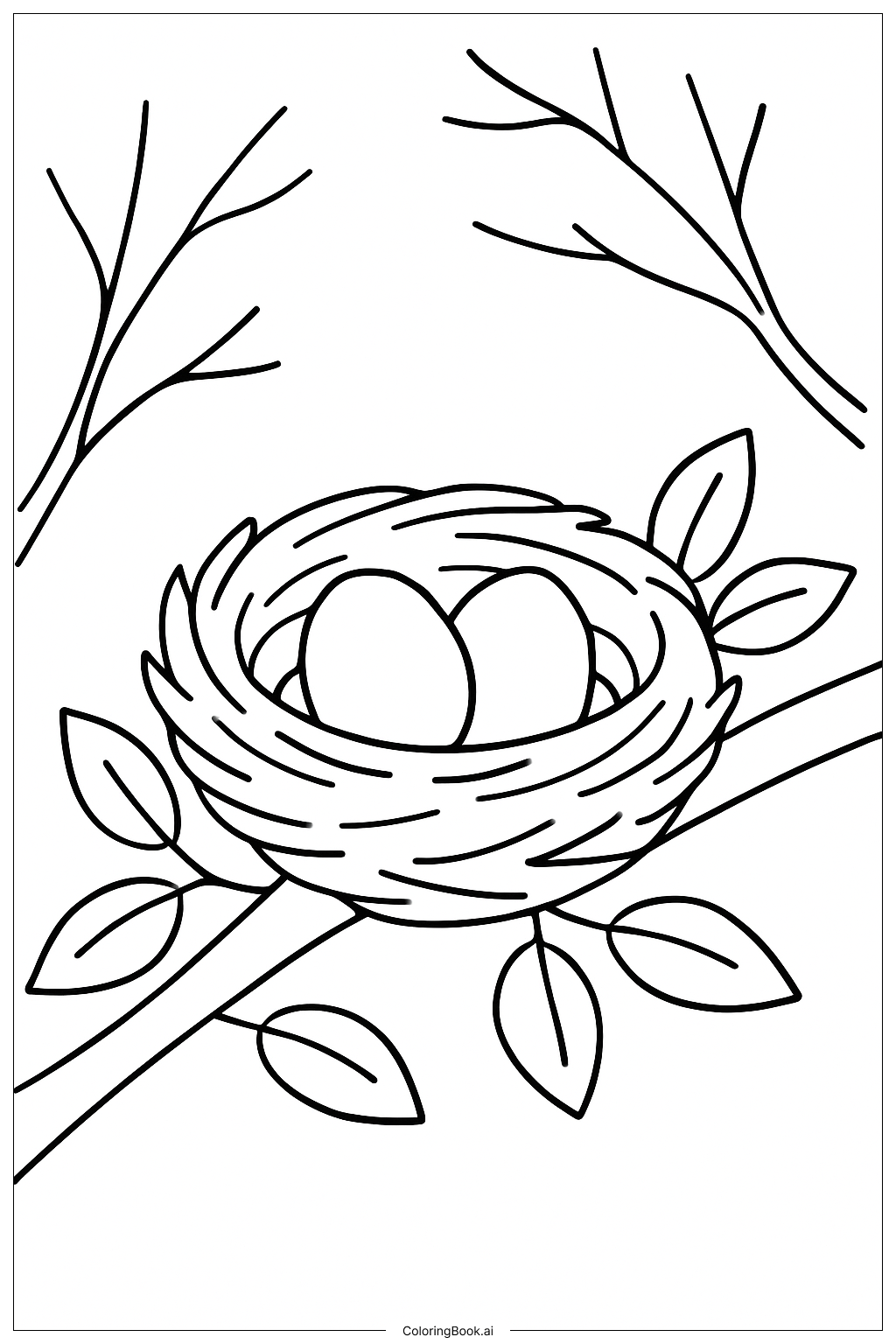 Nature Bird Nest Coloring Page (Free PDF&PNG Printable)